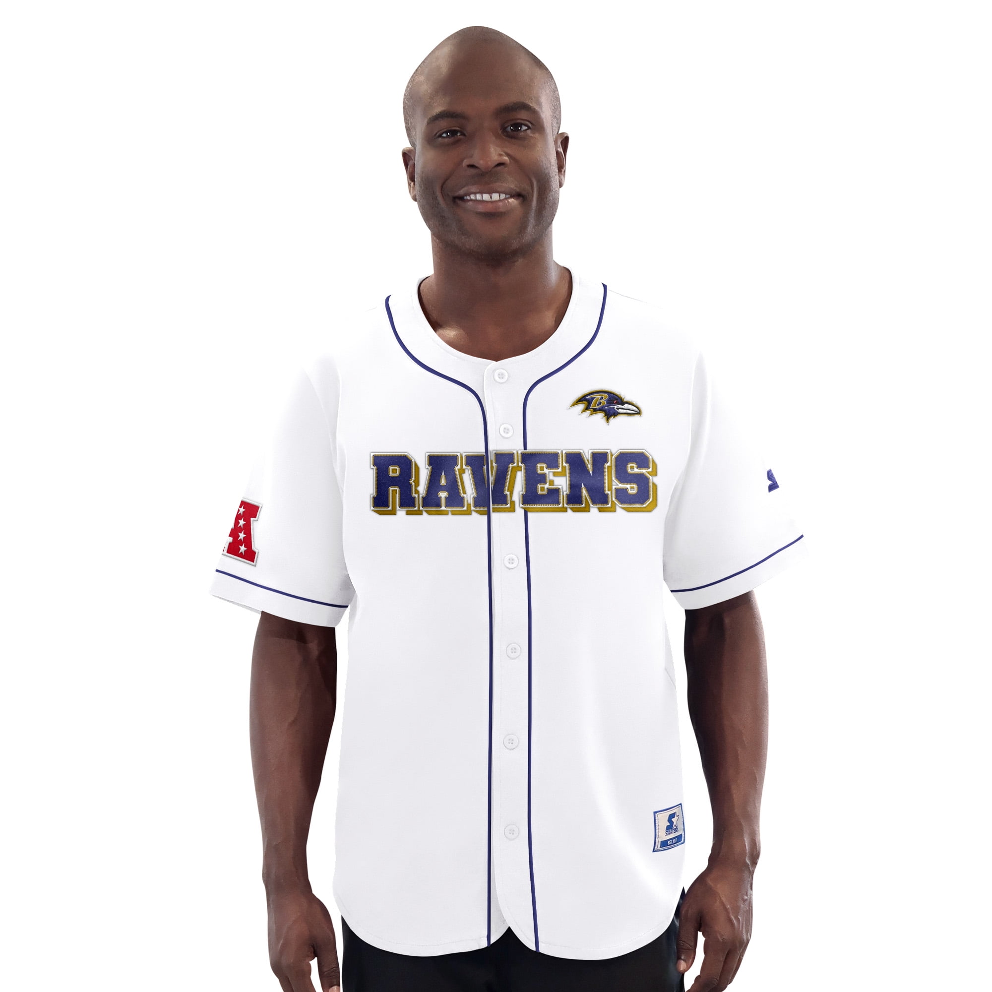 Men's-Starter White Baltimore Ravens Relay Full-Button Baseball Jersey ...