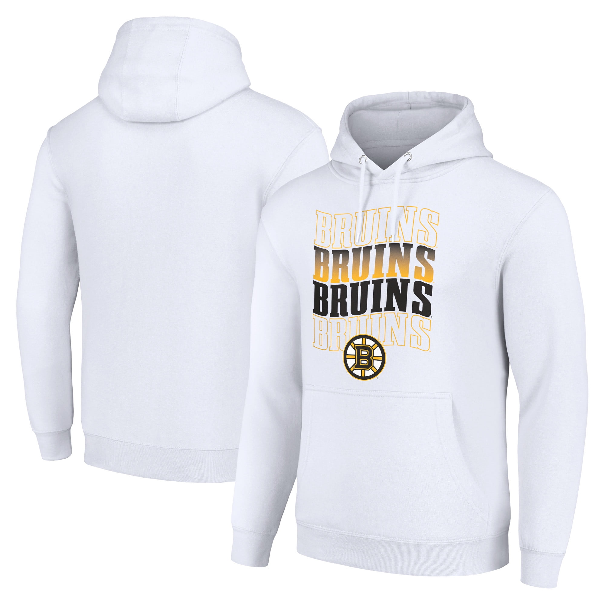 Men's Starter White Boston Bruins Four Team Name Logo Fleece Pullover ...