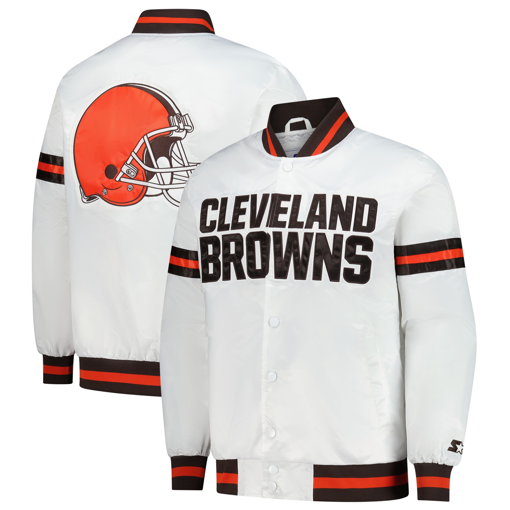 Men's-Starter White Cleveland Browns Scout Full-Snap Varsity Jacket ...