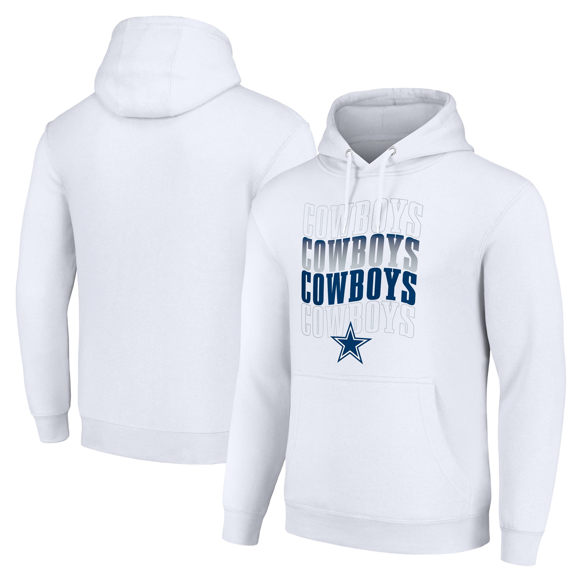 Men's Starter White Dallas Cowboys Four Team Name Logo Fleece Pullover ...