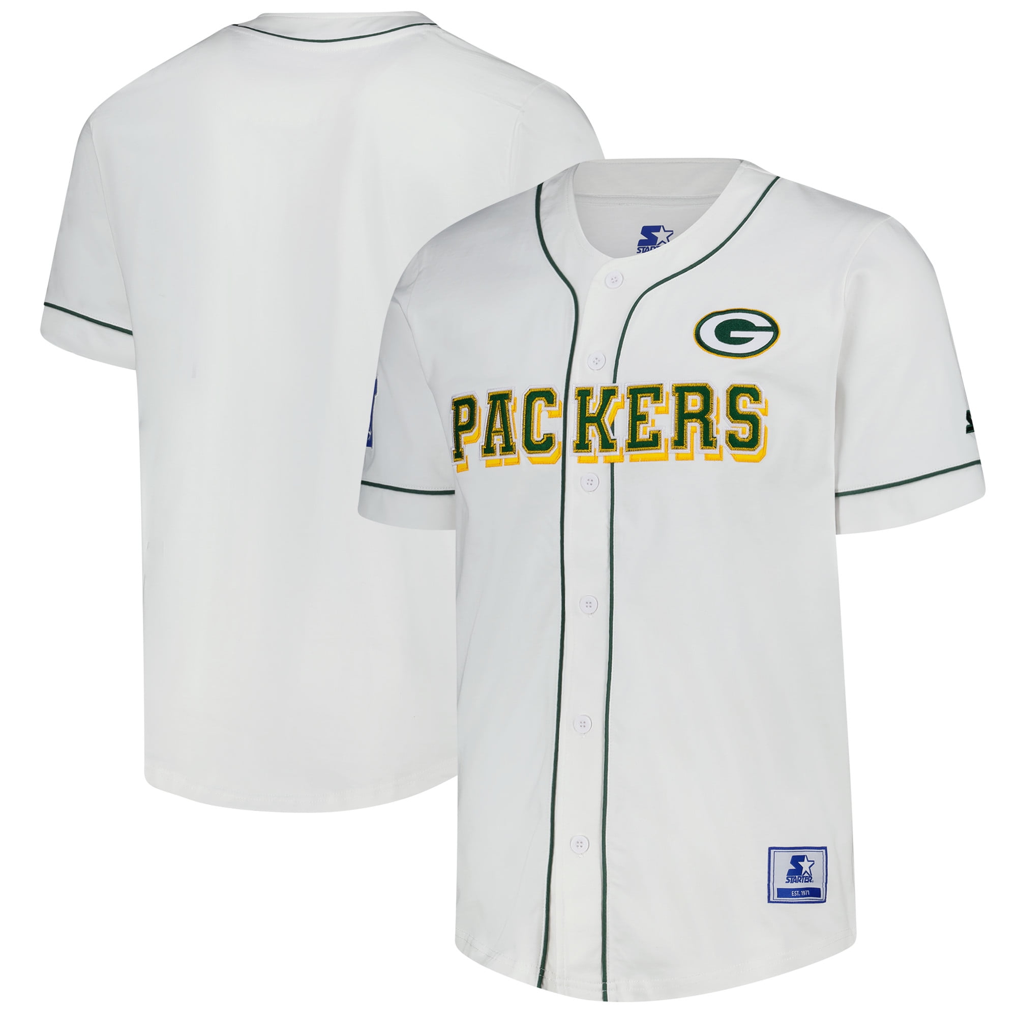 Men's-Starter White Green Bay Packers Relay Full-Button Baseball Jersey ...