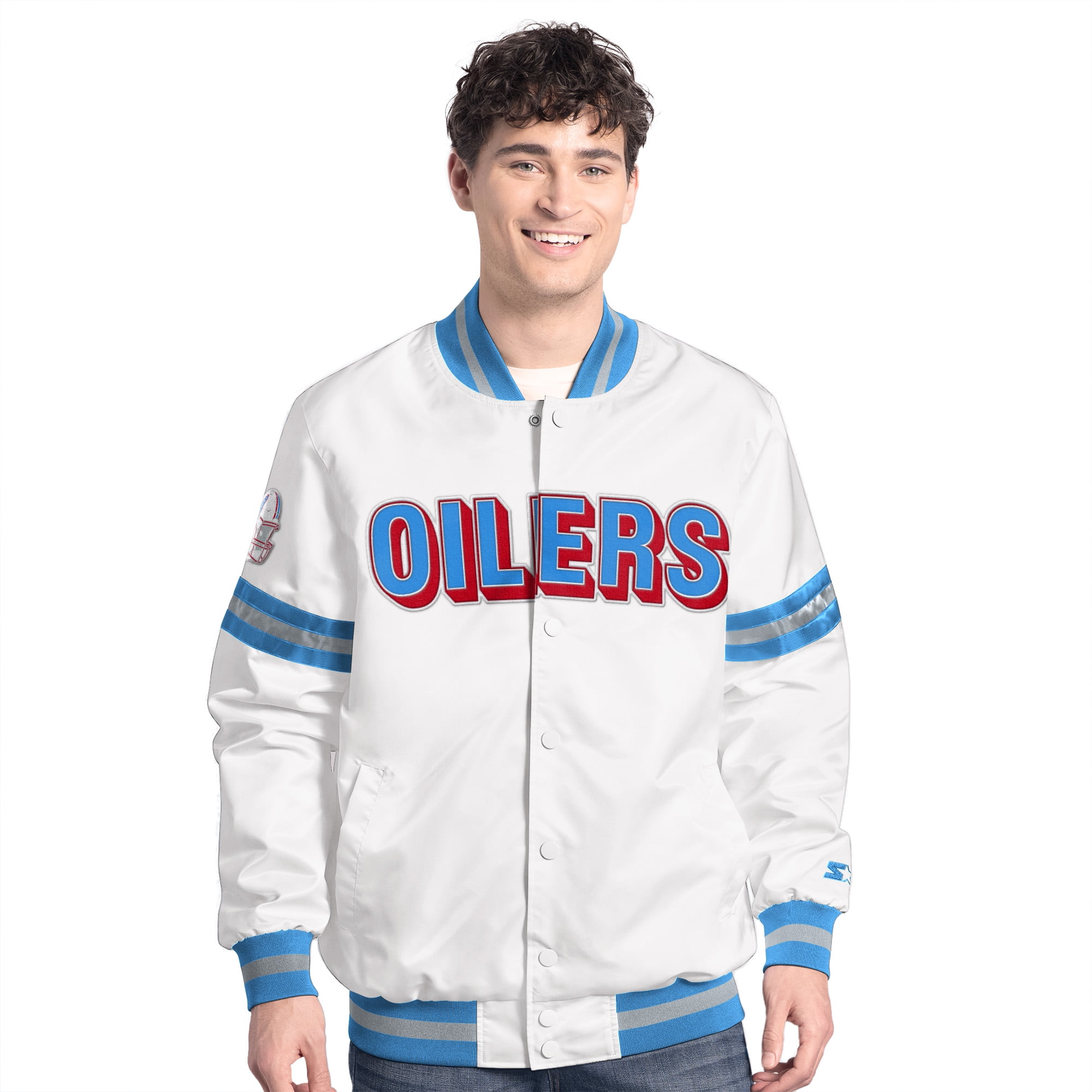 Men's-Starter White Houston Oilers Vintage Scout Full-Snap Varsity ...