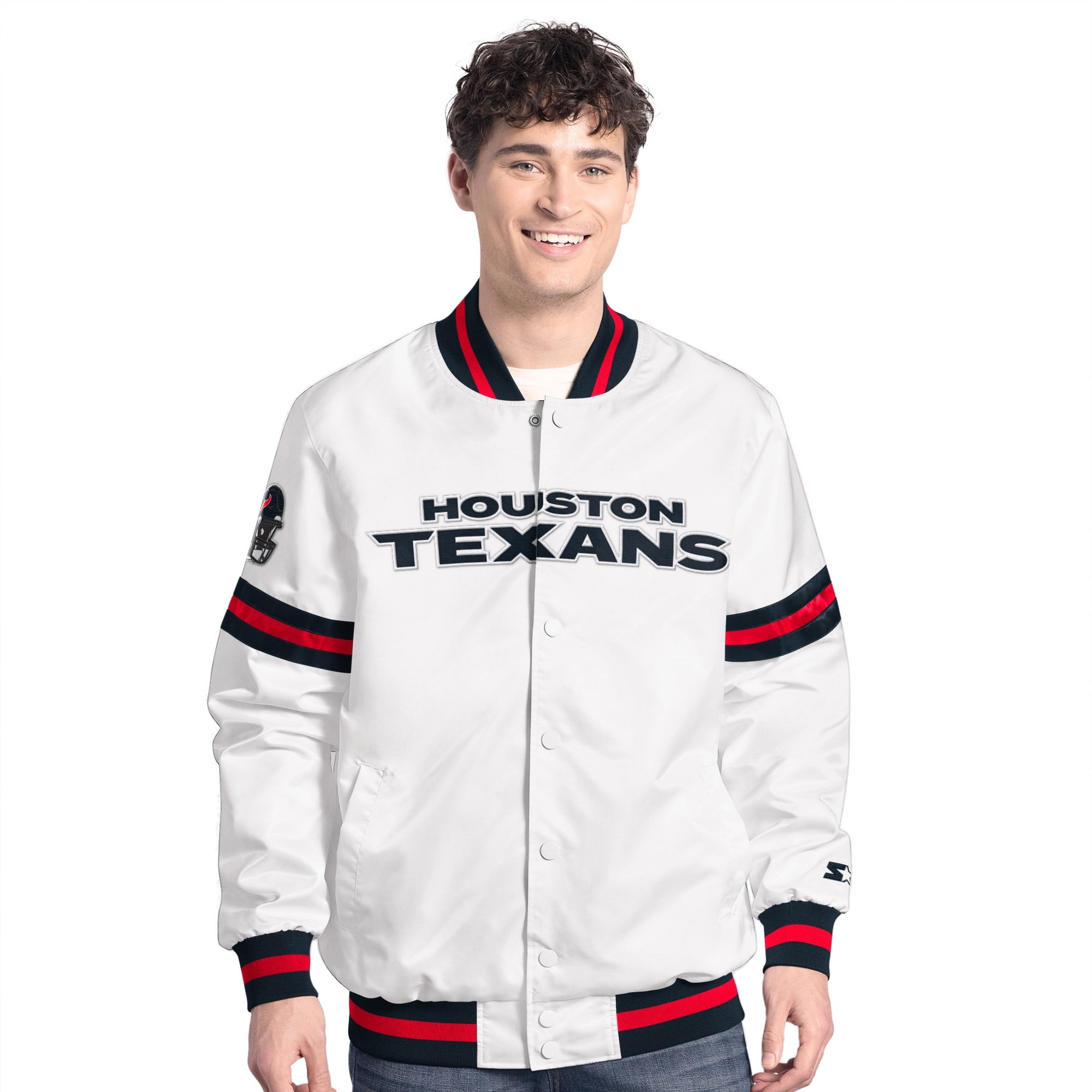 Men's-Starter White Houston Texans Scout Full-Snap Varsity Jacket ...