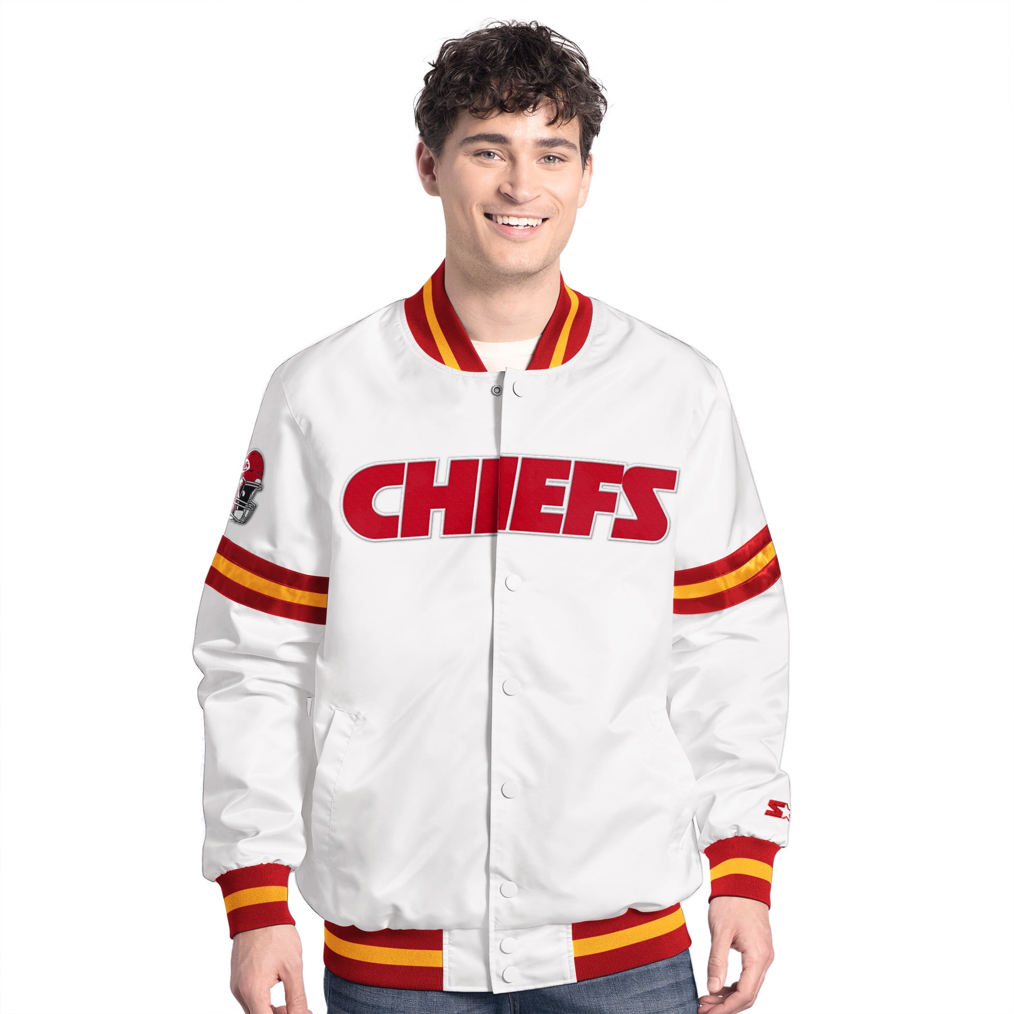 Men's-Starter White Kansas City Chiefs Scout Full-Snap Varsity Jacket ...