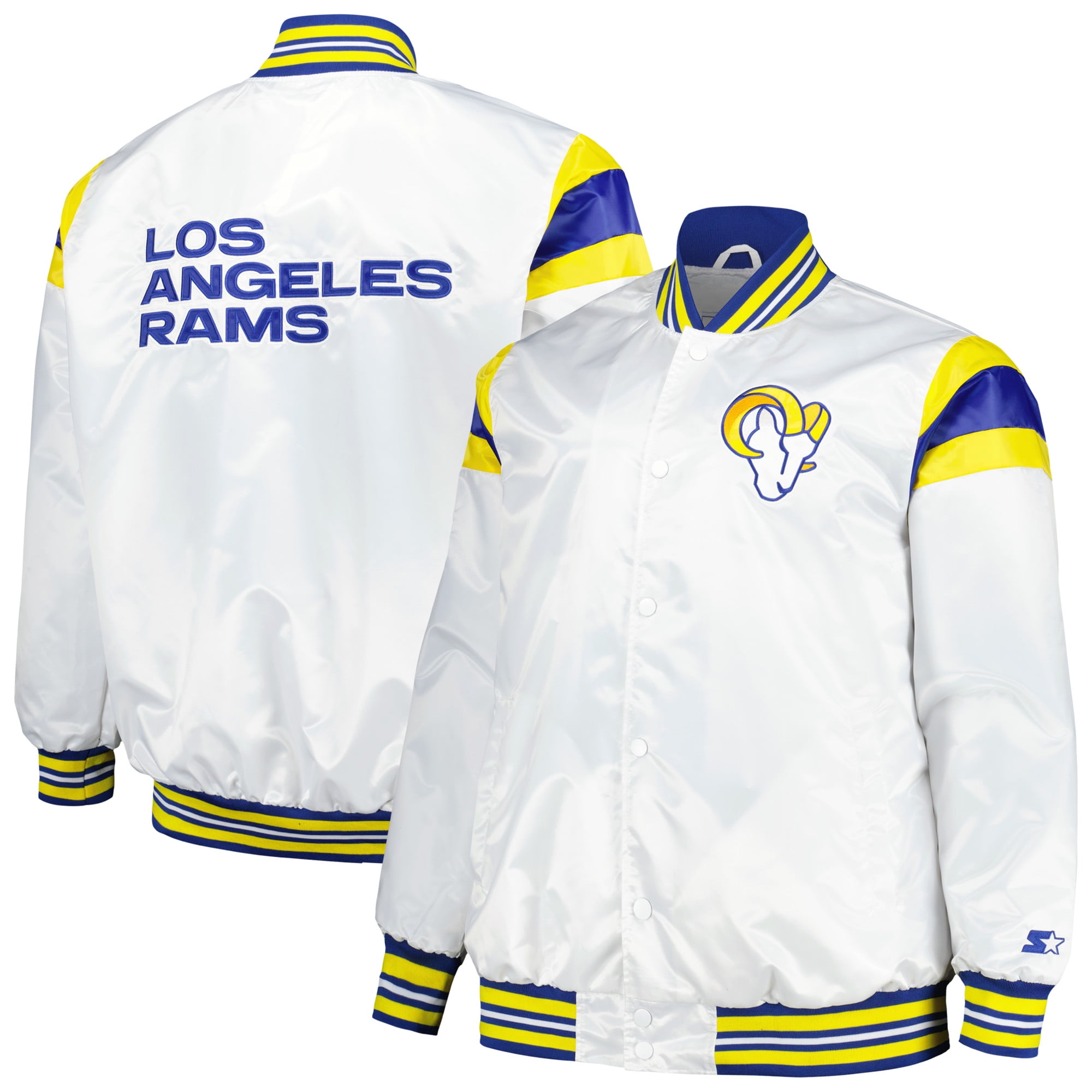 Men's Starter White Los Angeles Rams Satin Full-Snap Varsity Jacket ...