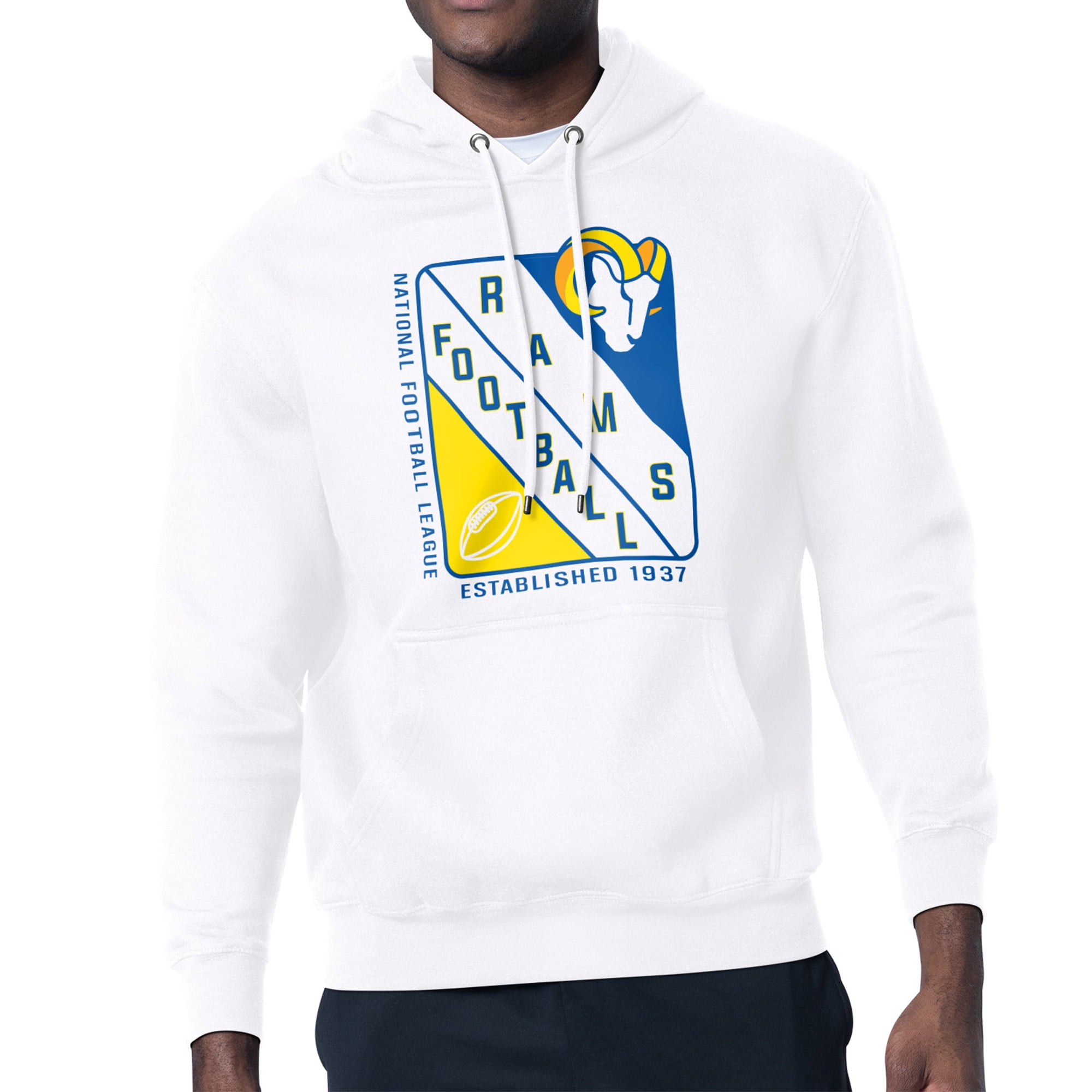 Men's Starter White Los Angeles Rams Shield Logo Pullover Hoodie ...
