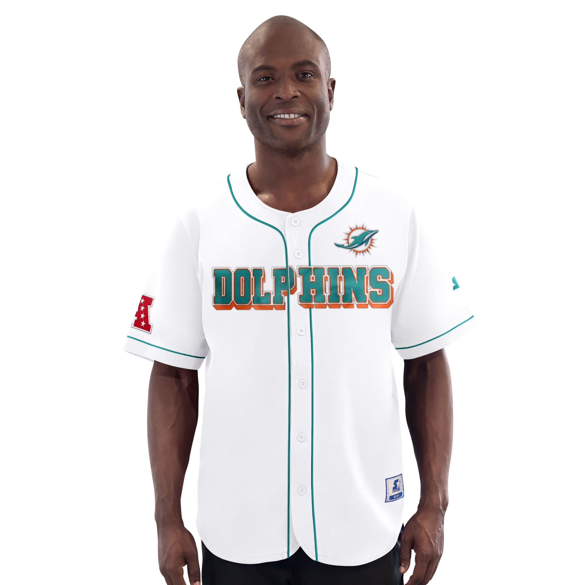 Men's-Starter White Miami Dolphins Relay Full-Button Baseball Jersey ...