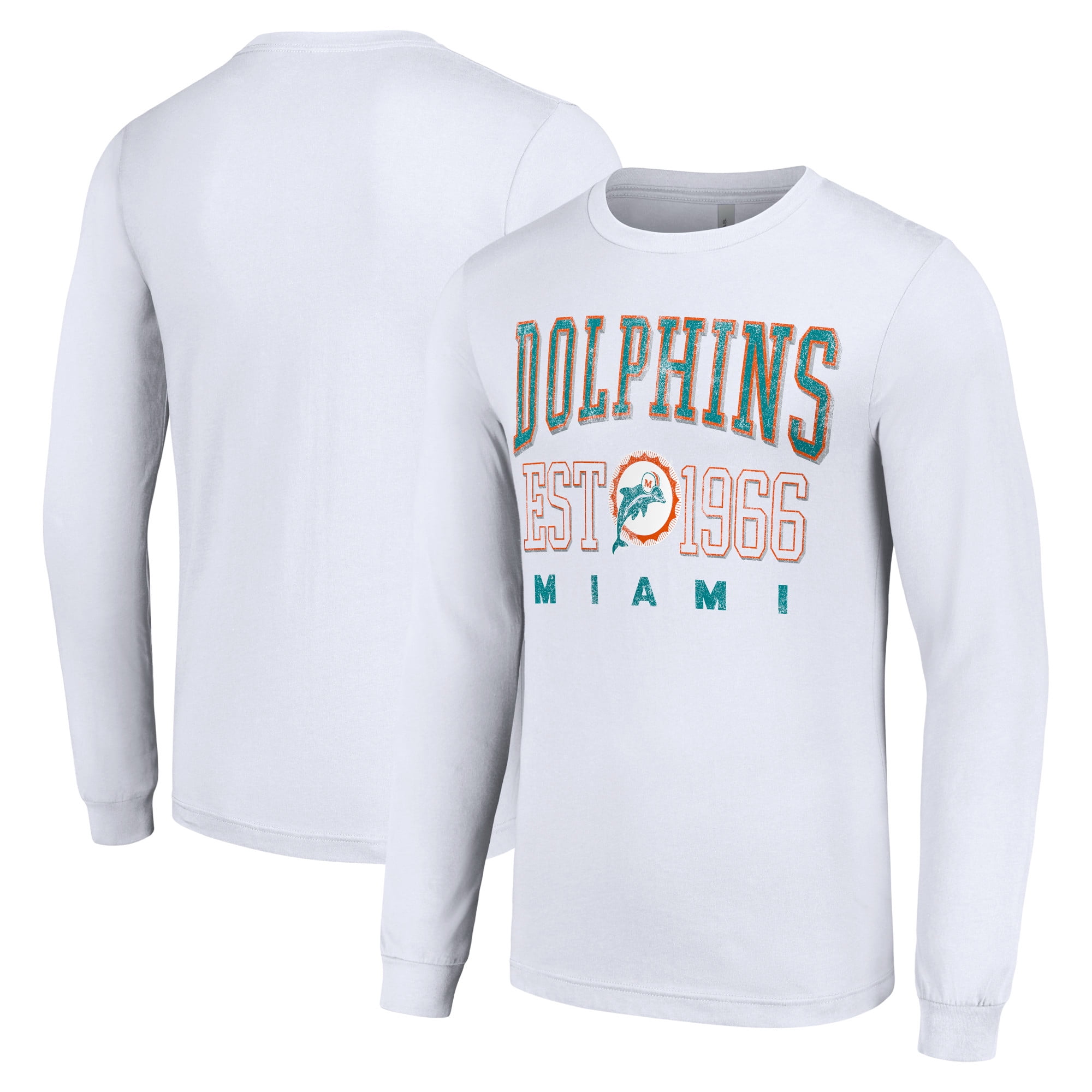 Men's Starter White Miami Dolphins Throwback Logo Long Sleeve T-Shirt ...