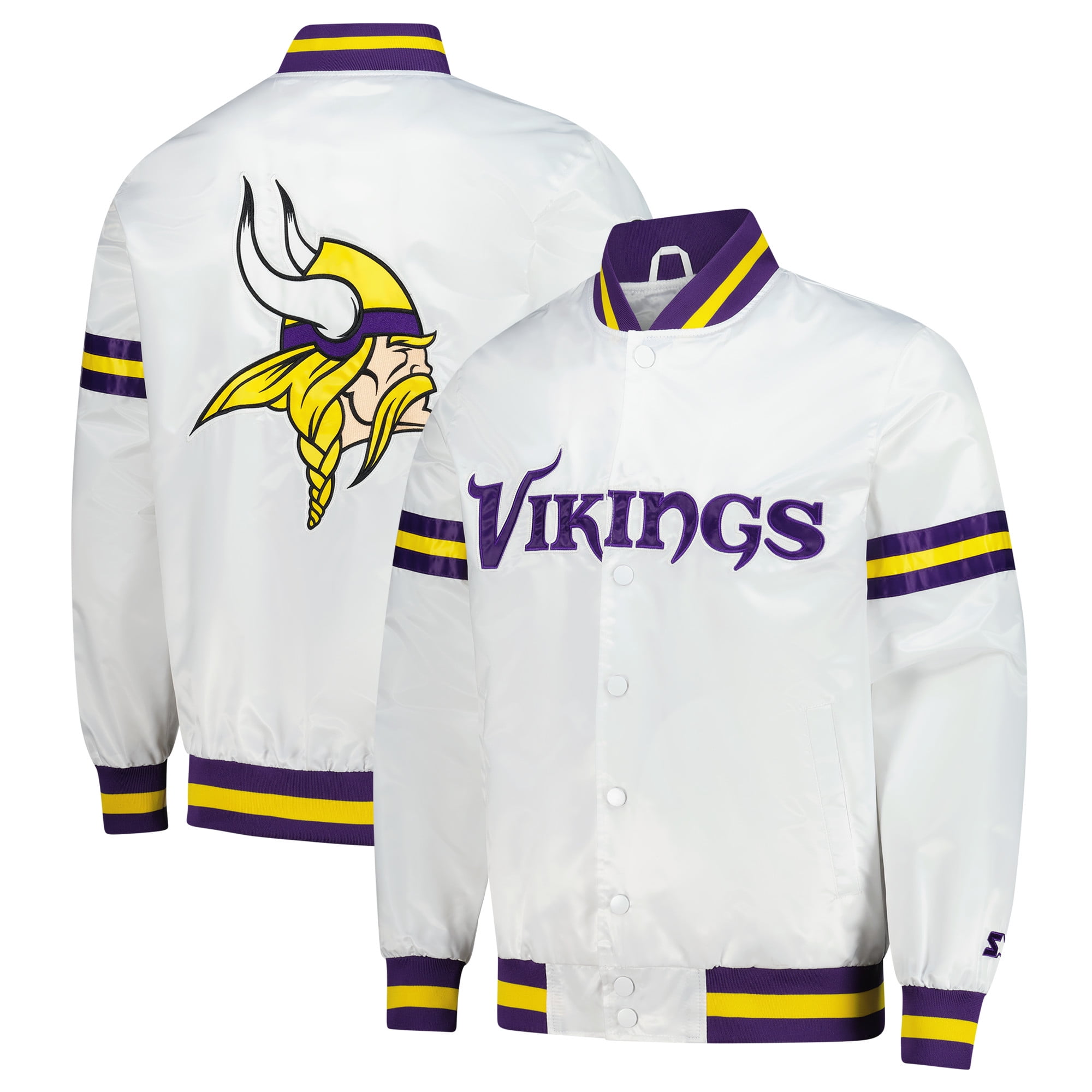 Men's-Starter White Minnesota Vikings Scout Full-Snap Varsity Jacket ...