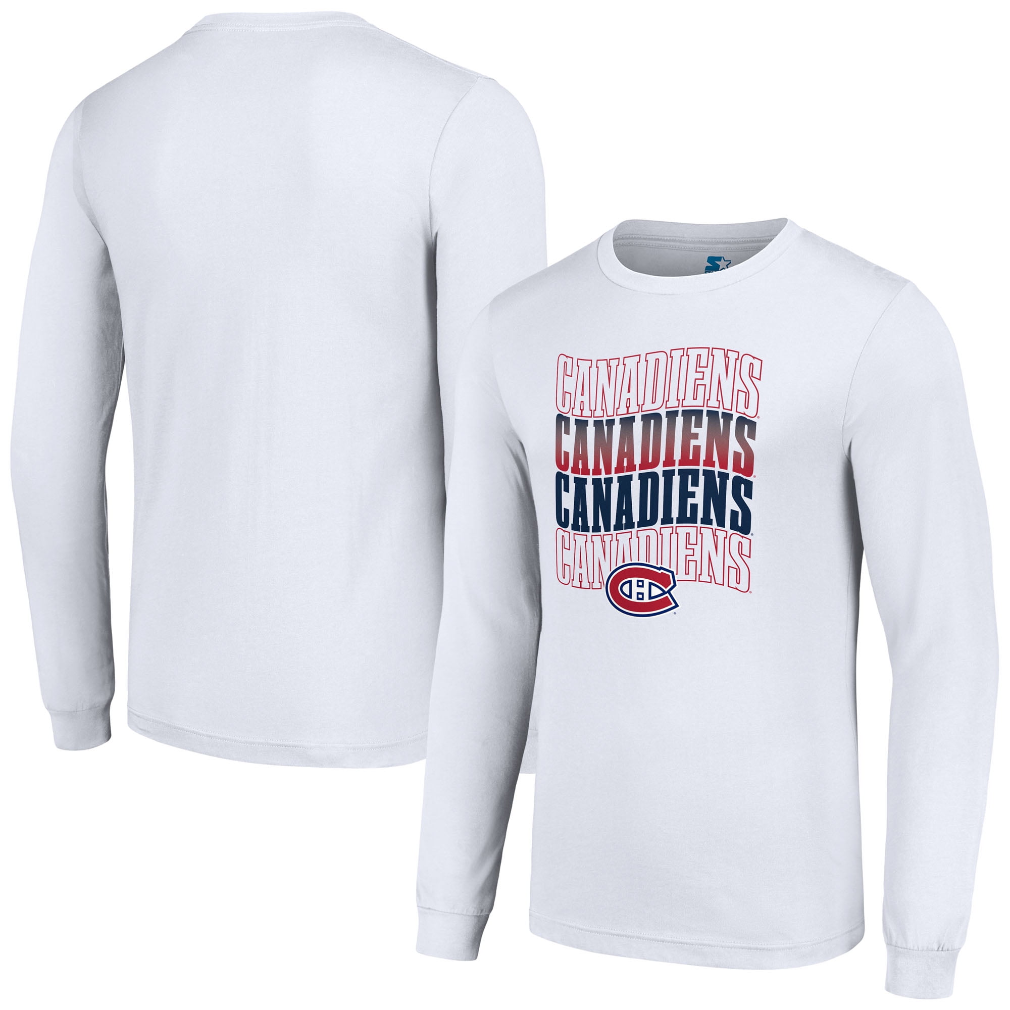 Men's Starter White Montreal Canadiens Four Team Name Logo Long Sleeve ...