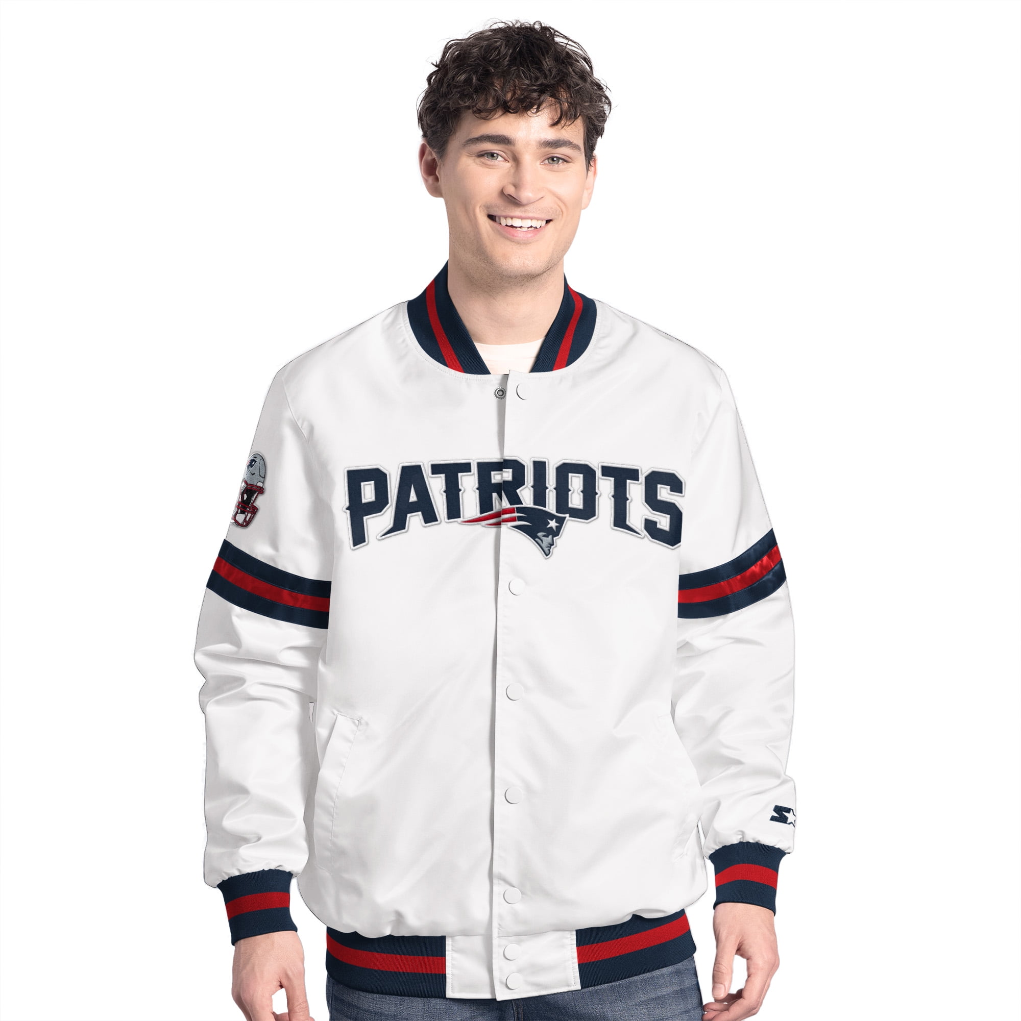 Men's-Starter White New England Patriots Scout Full-Snap Varsity Jacket ...