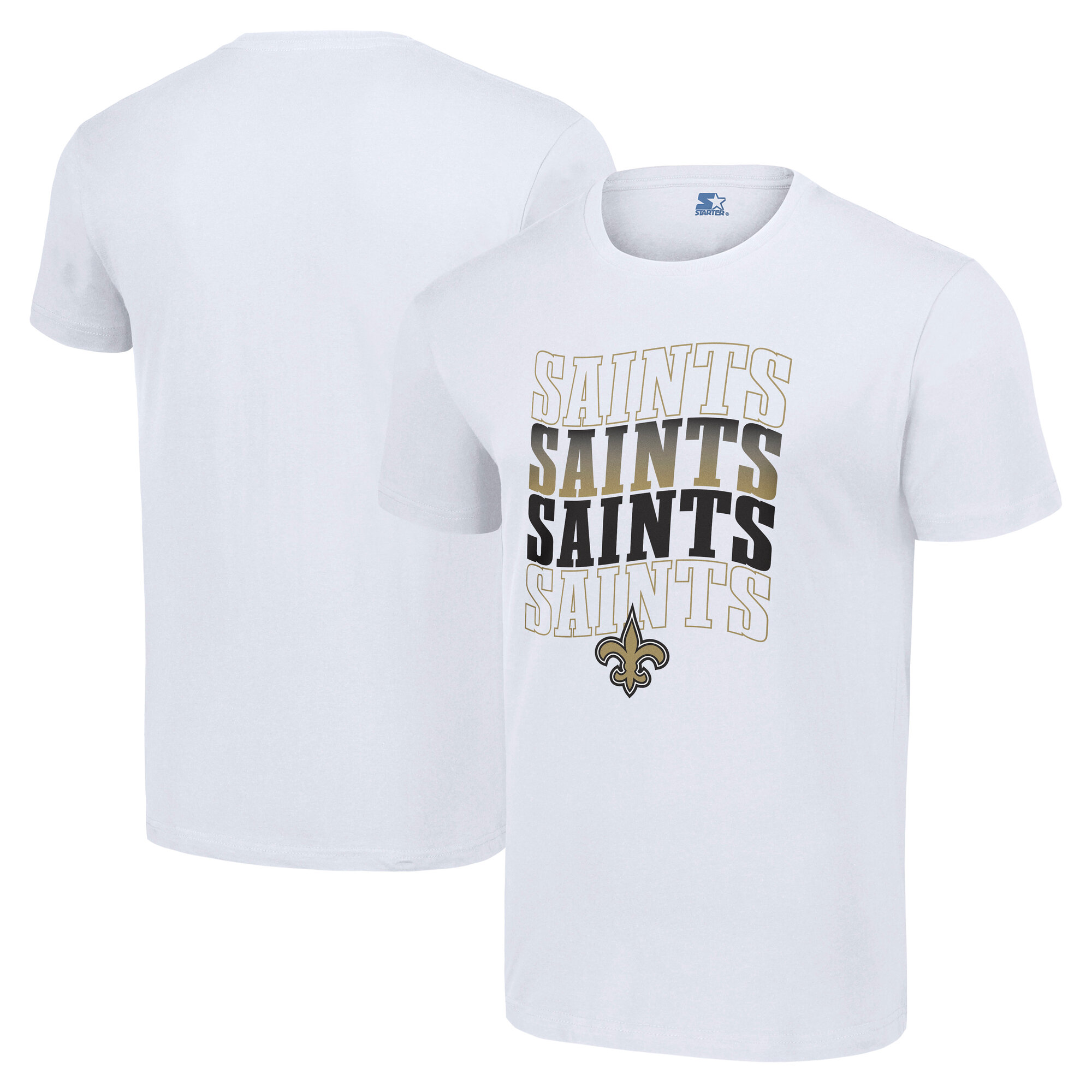 Men's Starter White New Orleans Saints Four Team Name Logo T-Shirt ...