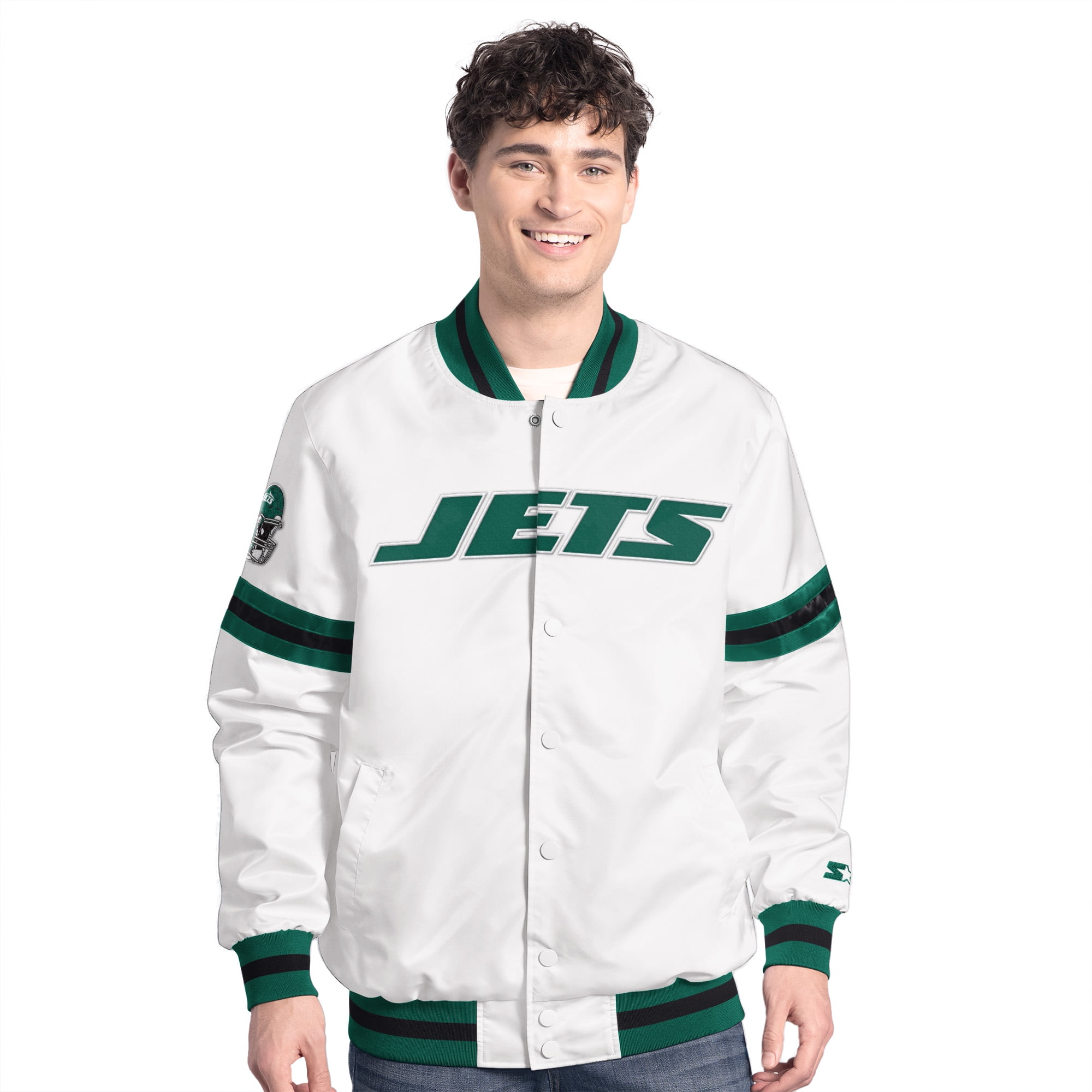 Men's-Starter White New York Jets Scout Full-Snap Varsity Jacket ...