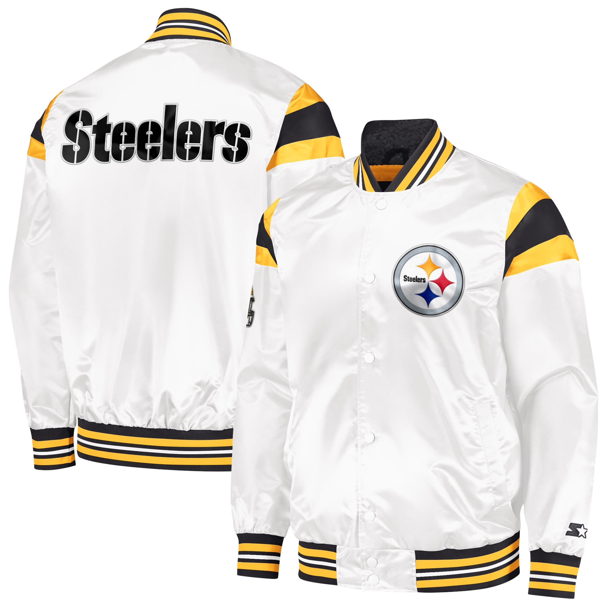 Men's Starter White Pittsburgh Steelers Satin Full-Snap Varsity Jacket ...