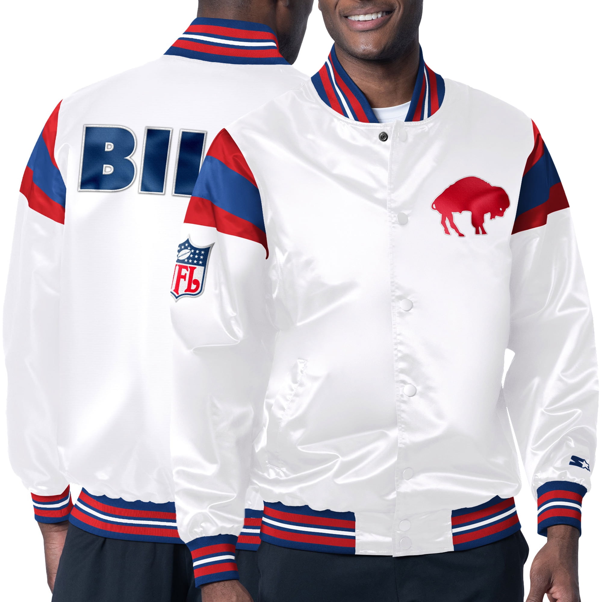 Men's Starter White Buffalo Bills Vintage Satin Full-Snap Varsity ...