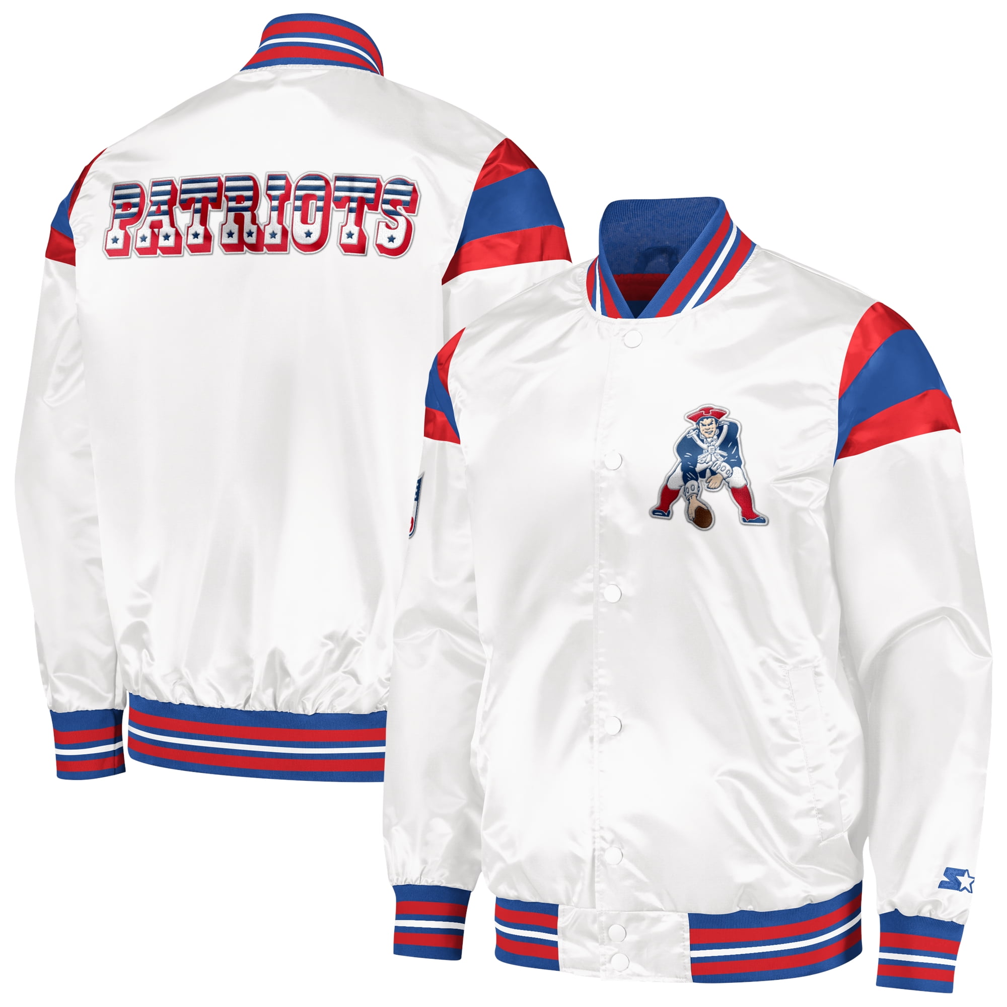 Men's Starter White/Royal New England Patriots Vintage Satin Full-Snap ...