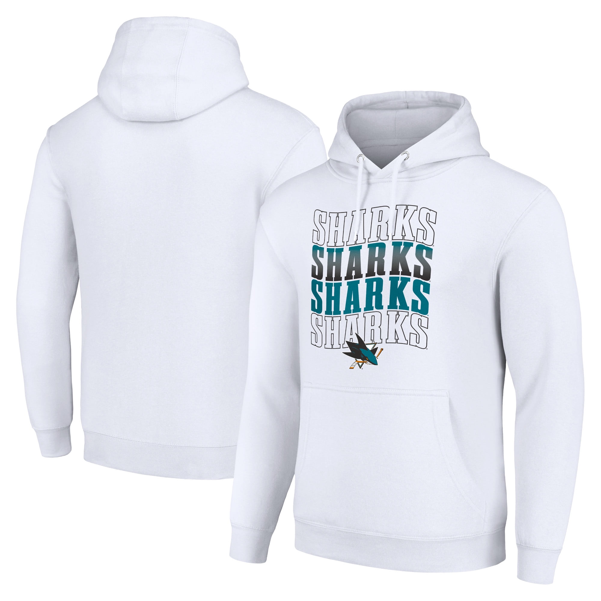 Men's Starter White San Jose Sharks Four Team Name Logo Fleece Pullover ...