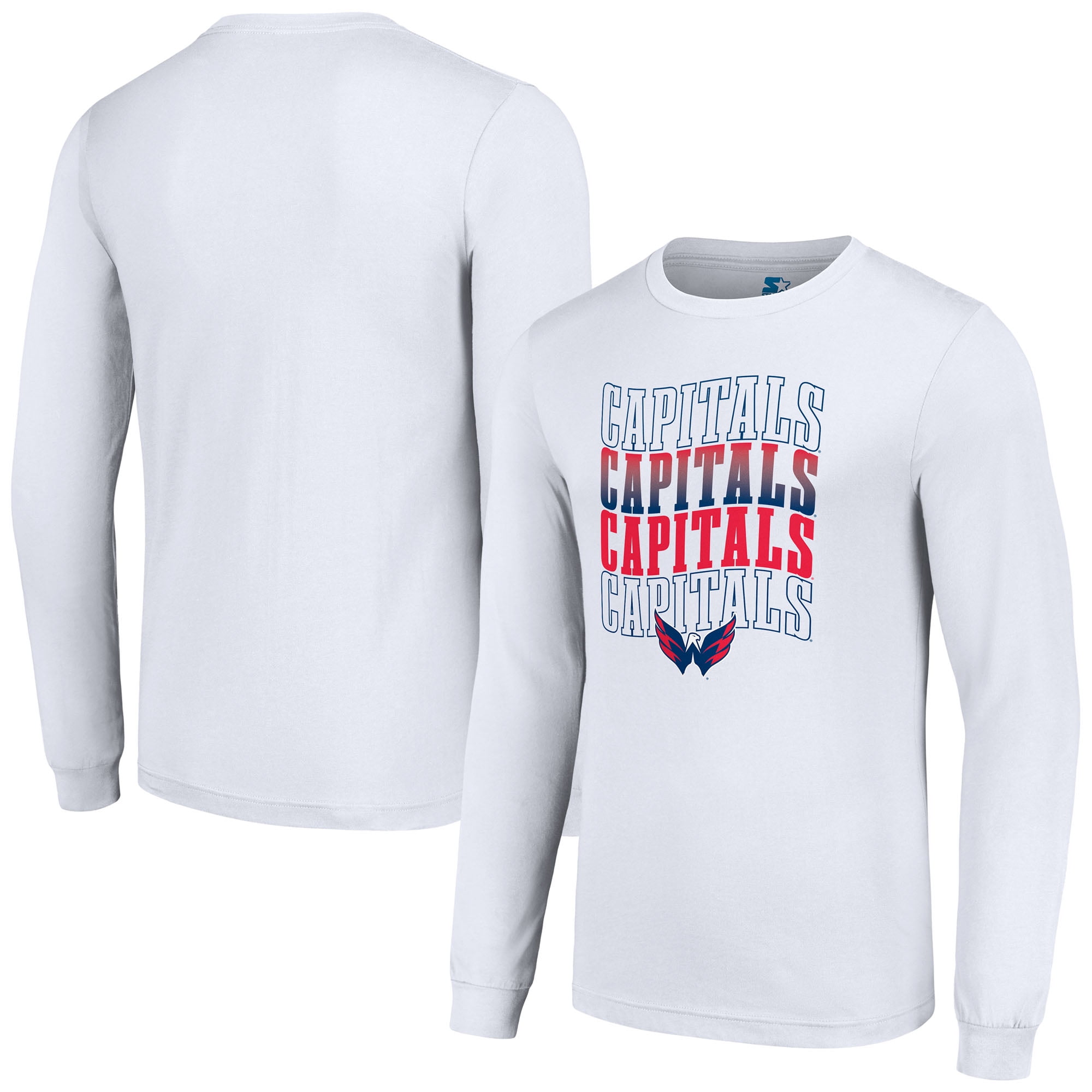 Men's Starter White Washington Capitals Four Team Name Logo Long Sleeve ...
