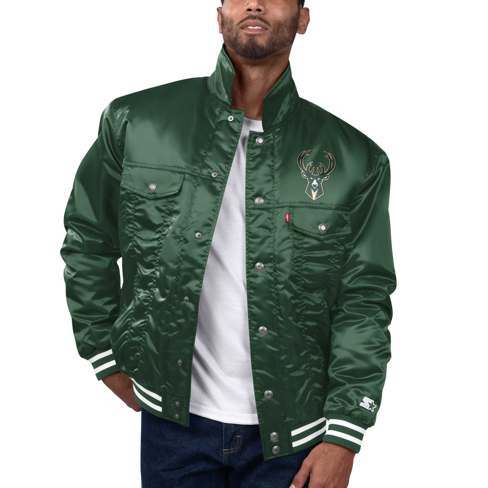 Men's Starter x Levi's Hunter Green Milwaukee Bucks Silver Label ...