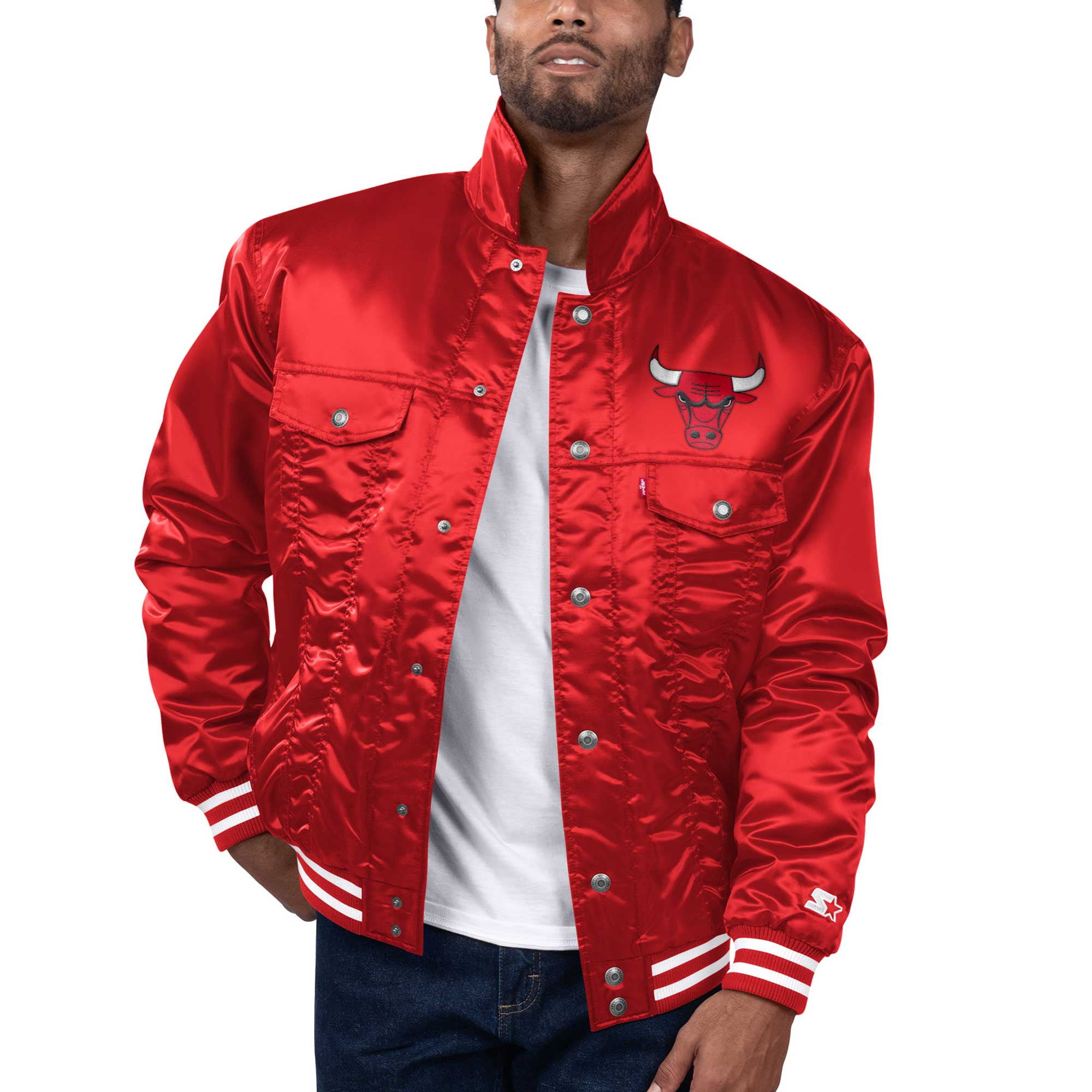 Men's Starter x Levi's Red Chicago Bulls Silver Label Trucker Satin ...