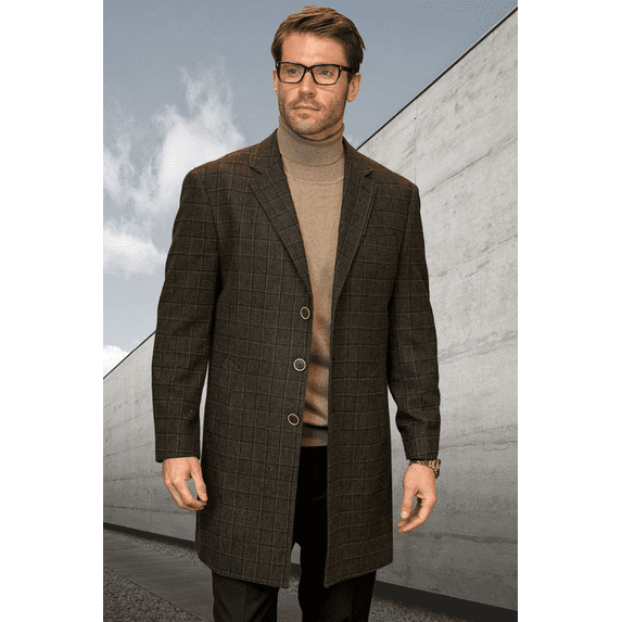 Men's Statement Suits Brown Plaid Wool Car Coat Size 42 Regular ...