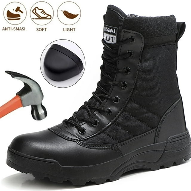 Mens Steel Toe Boots Side Zipper Leather Motorcycle Riding Boots Safety ...
