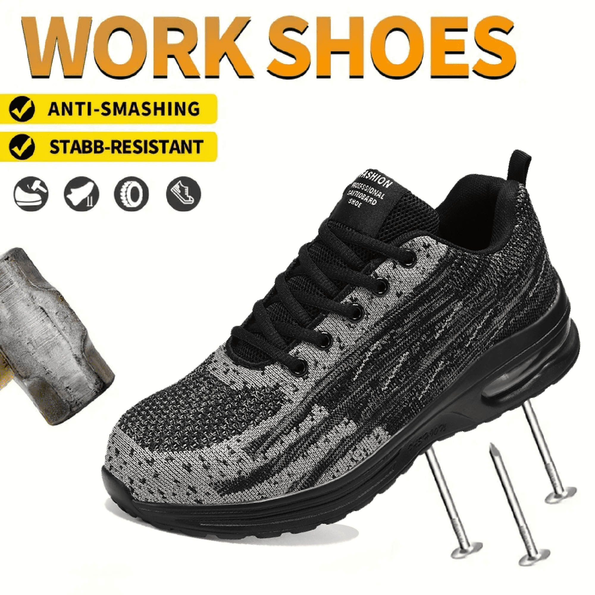 Men's Steel Toe Work Shoes Ndustrial Construction Anti-puncture Slip ...