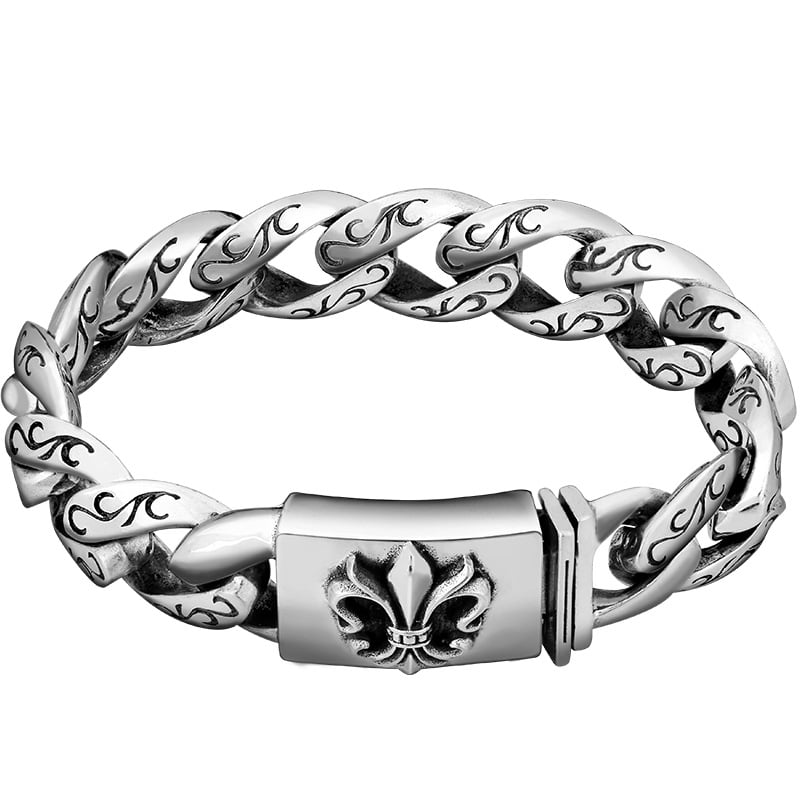 Men's Steel Vintage Fancy Curb Chain Bracelet with Tribal Tattoo Design ...