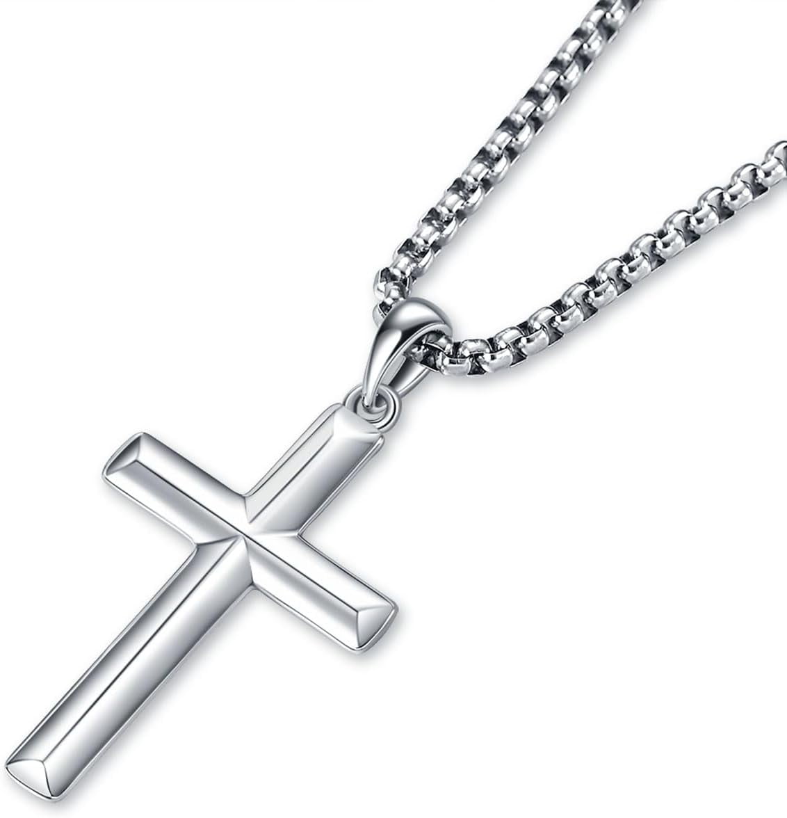 Men's Sterling Silver Cross Pendant Necklace with Stainless Steel Chain ...