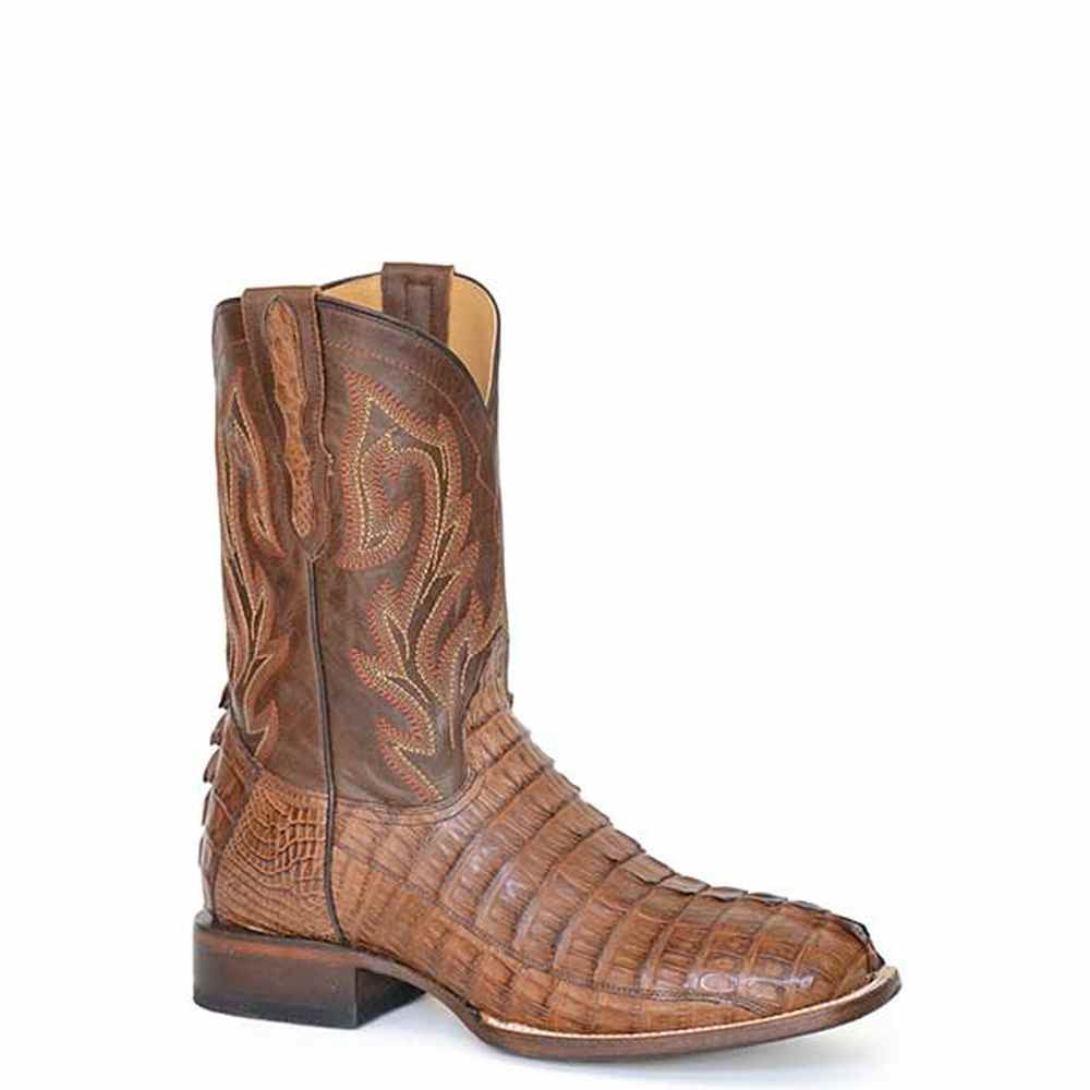 Men's Stetson Caiman Boots Handcrafted Square Toe Brown - Walmart.com