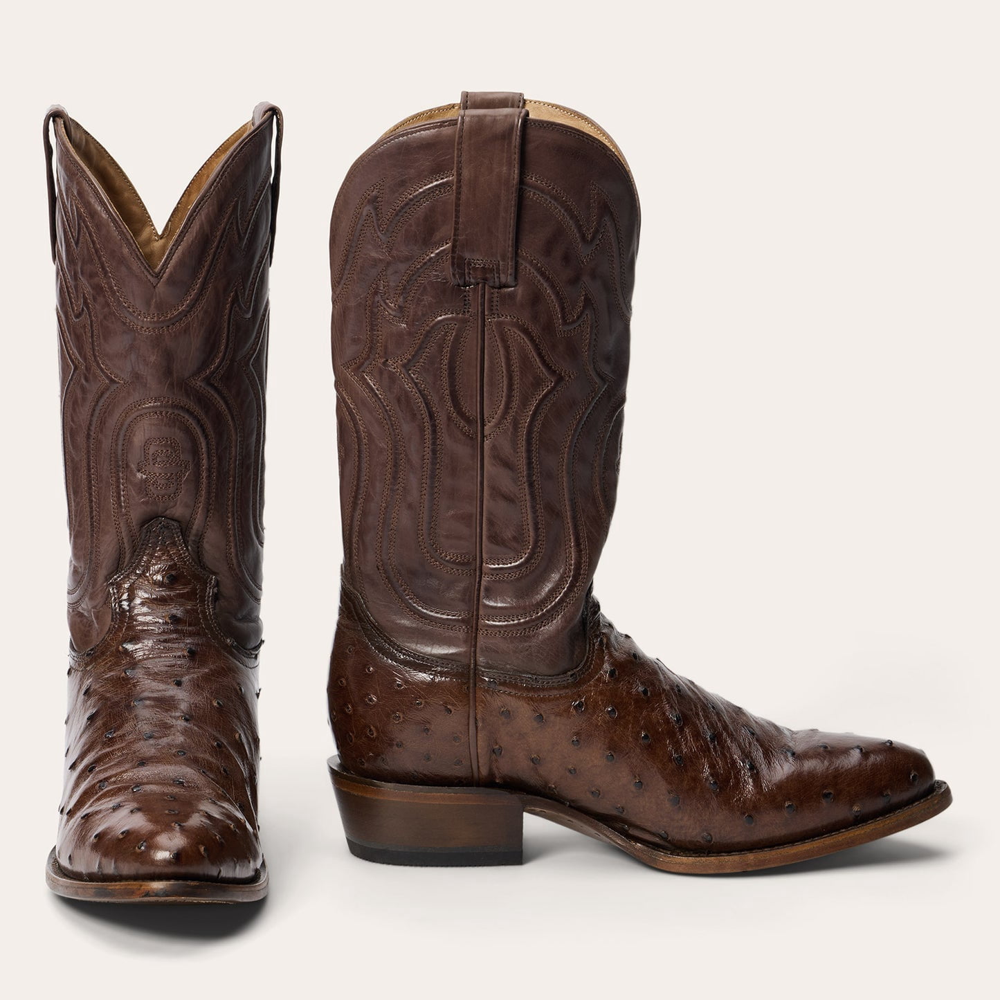 Men's Stetson Chisholm Ostrich Boots Handcrafted Round Toe Tobacco ...