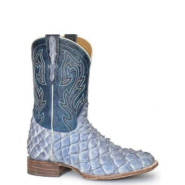 Men's Stetson Predator Pirarucu Boots Handcrafted Burnished Blue ...