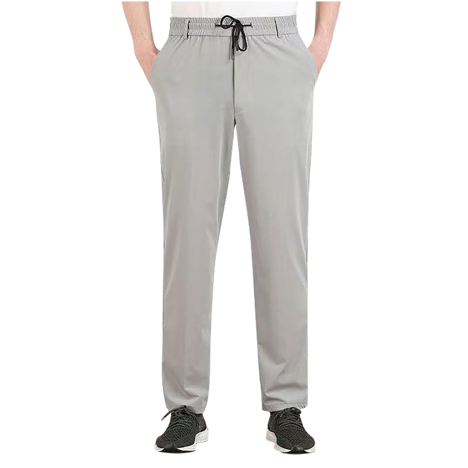 Men's Straight Leg Pants Casual Elastc Waist Stretch Pants with Pockets ...