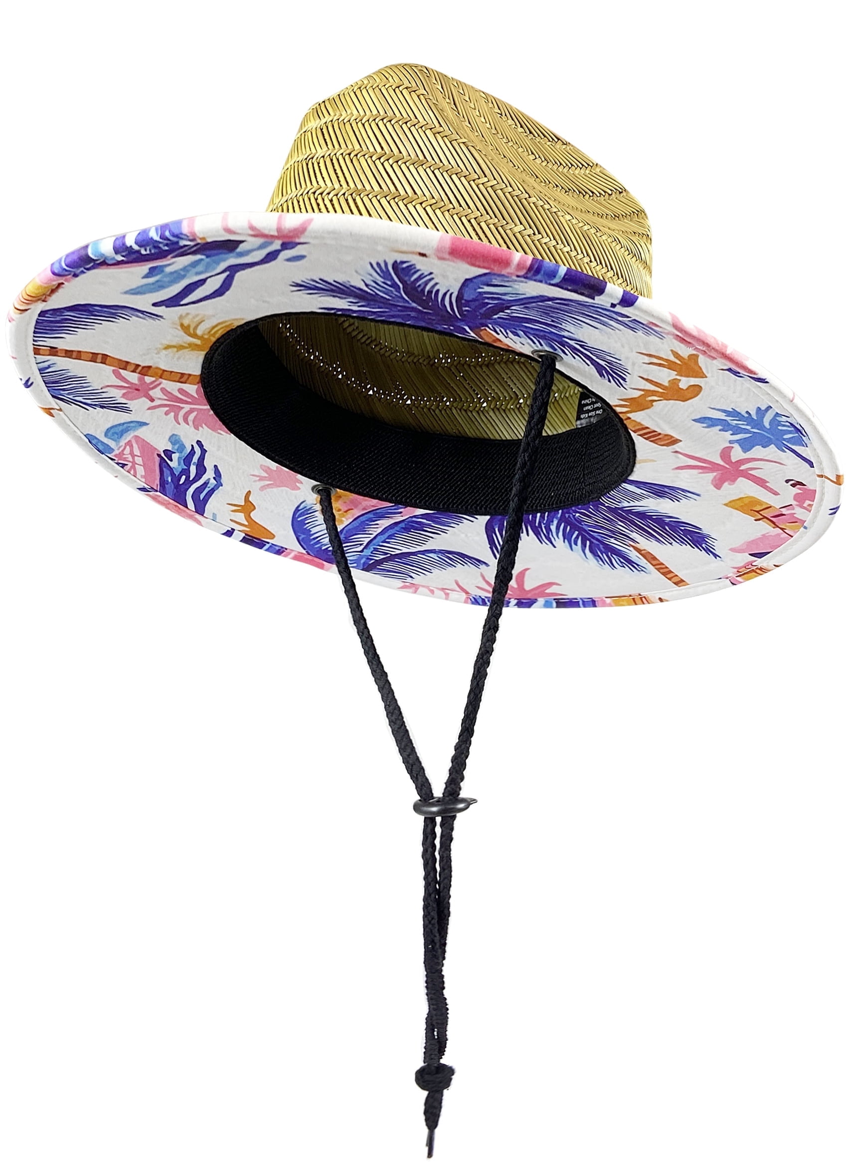 Kids Straw Sun Hat, Wide Brim Beach Hat with Chin Strap for Outdoor ...