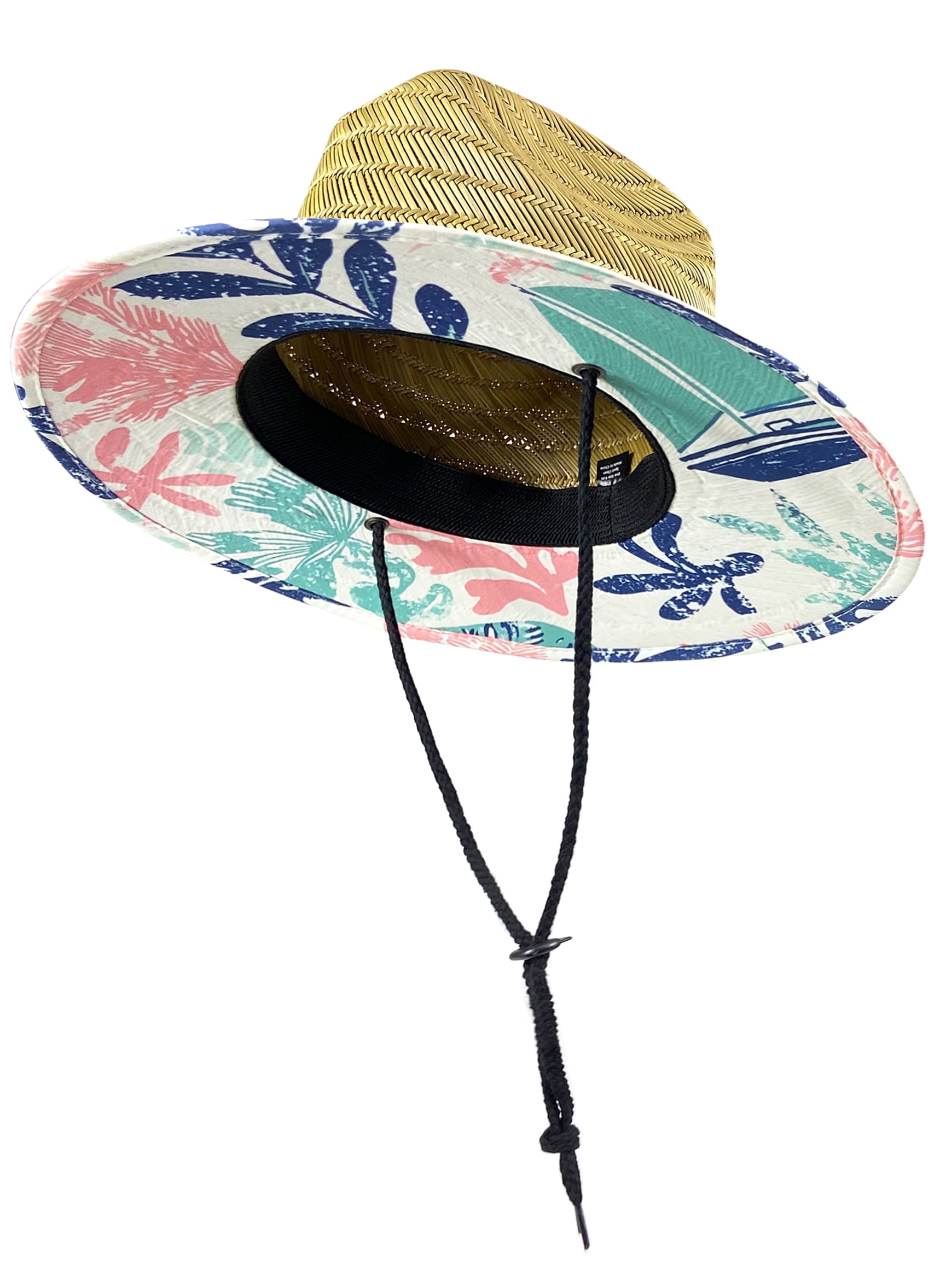Kids Straw Sun Hat, Wide Brim Beach Hat with Chin Strap for Outdoor ...