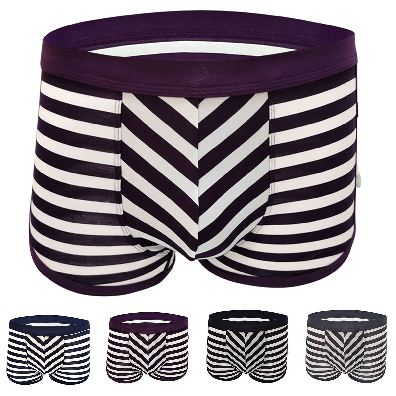 Men's Striped Boxer Briefs Soft And Breathable Men's Underwear With Fly ...
