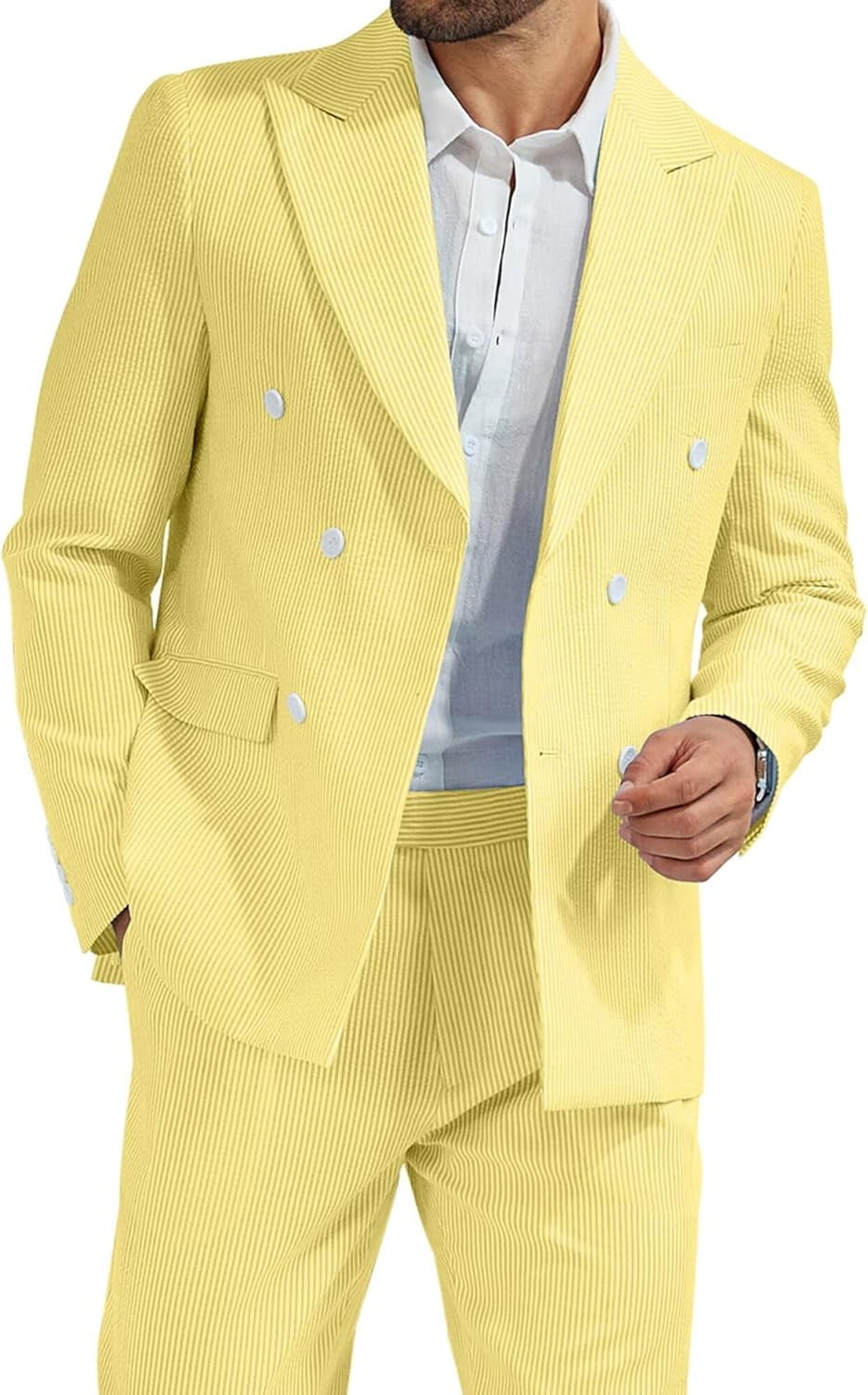 Men's Striped Seersucker Suits 2 Piece Slim Fit Wedding Double Breasted ...