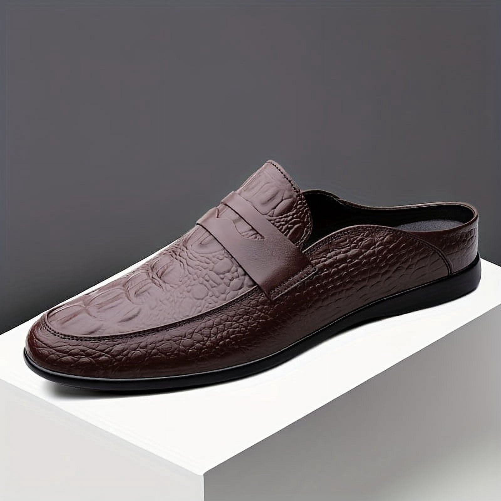 Men‘s Stylish Backless Top Leather Shoes Breathable Lightweight Slip On ...