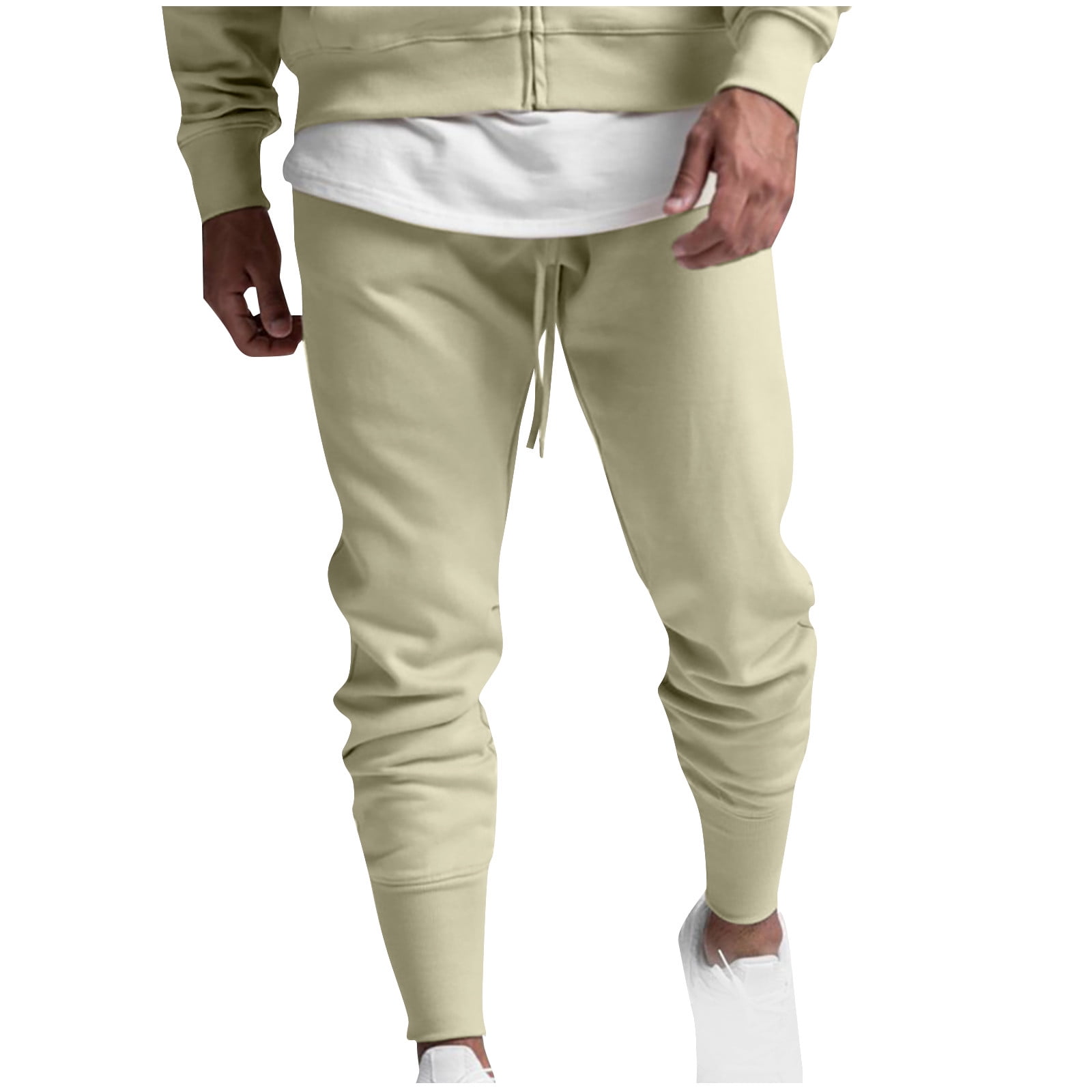 Men's Stylish Slim Fit Joggers Pants Gym Workout Training Tapered Cropped Pants Solid Drawstring ...