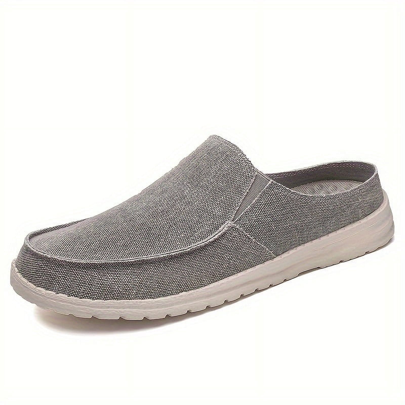 Men's Stylish Solid Backless Canvas Shoes, Breathable Lightweight Slip ...