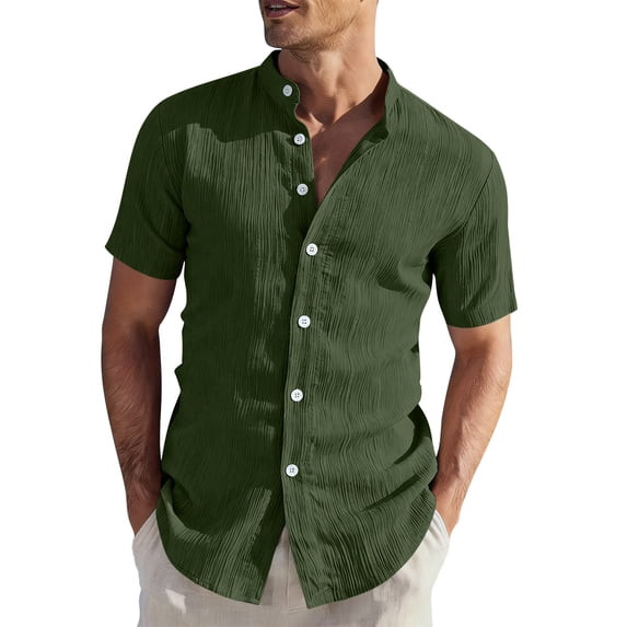 Men's Stylish Solid Casual Loose Button Short-Sleeve T-Shirt Soft ...