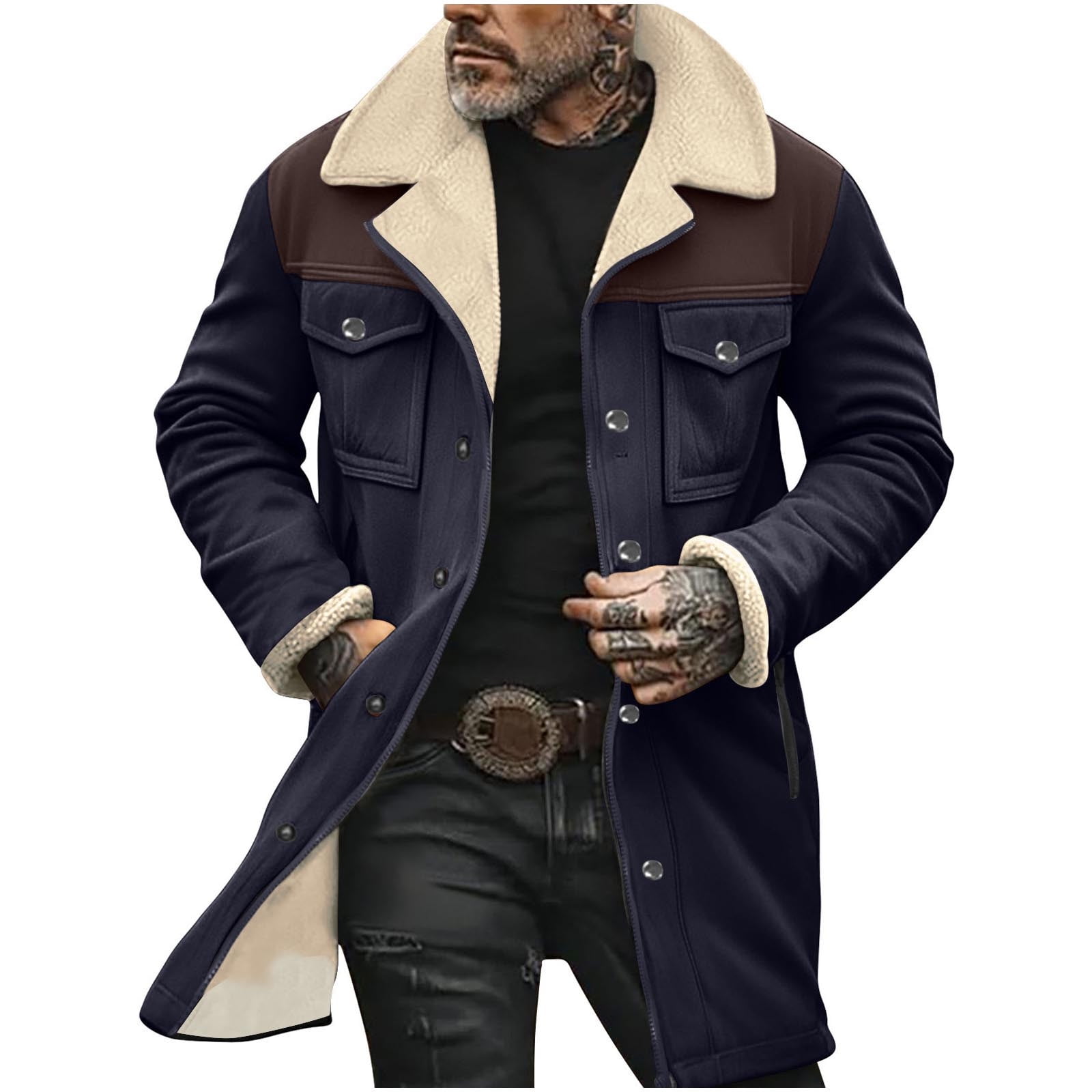 Men's Suede Jacket Patchwork Vintage Suede Multi Pocket Plush Reversed ...