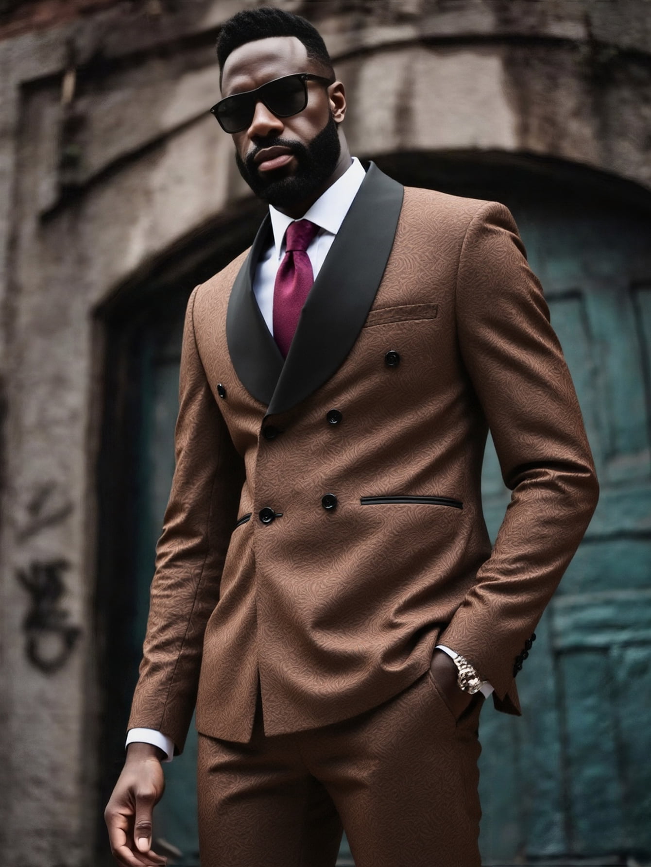 Men's Suit 2-Piece Double-Breasted Tuxedo Paisley Jacquard Shawl Lapel ...