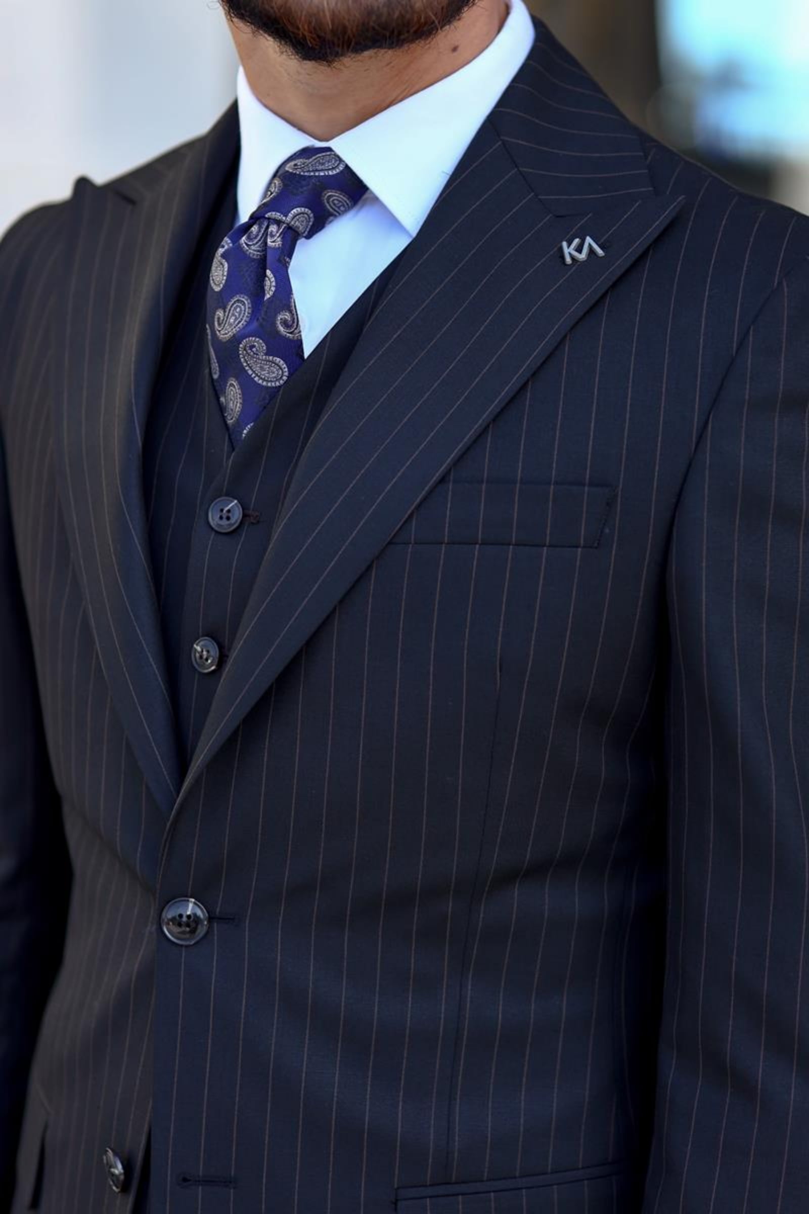 Men's Suit, Lycra Black Dovetail Collar Slim Fit Suit with Vest ...