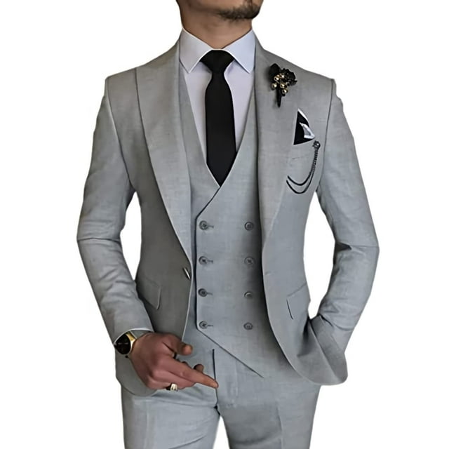 Men's Suit Slim Fit 3 Piece Suit Double Breasted Suit One Button Formal Wedding Prom Suits ...