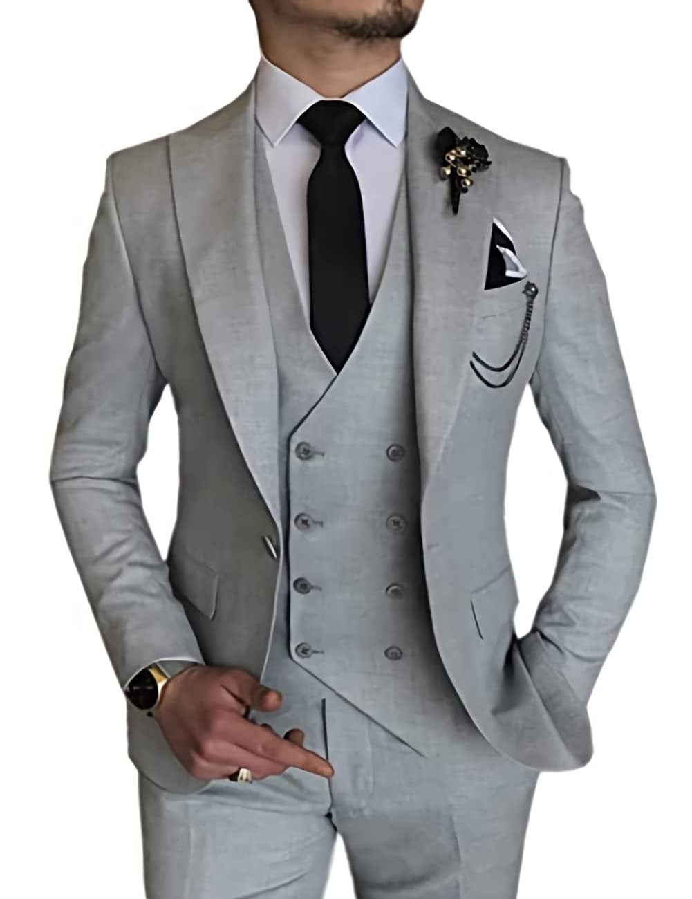 Men's Suit Slim Fit 3 Piece Suit Double Breasted Suit One Button Formal ...