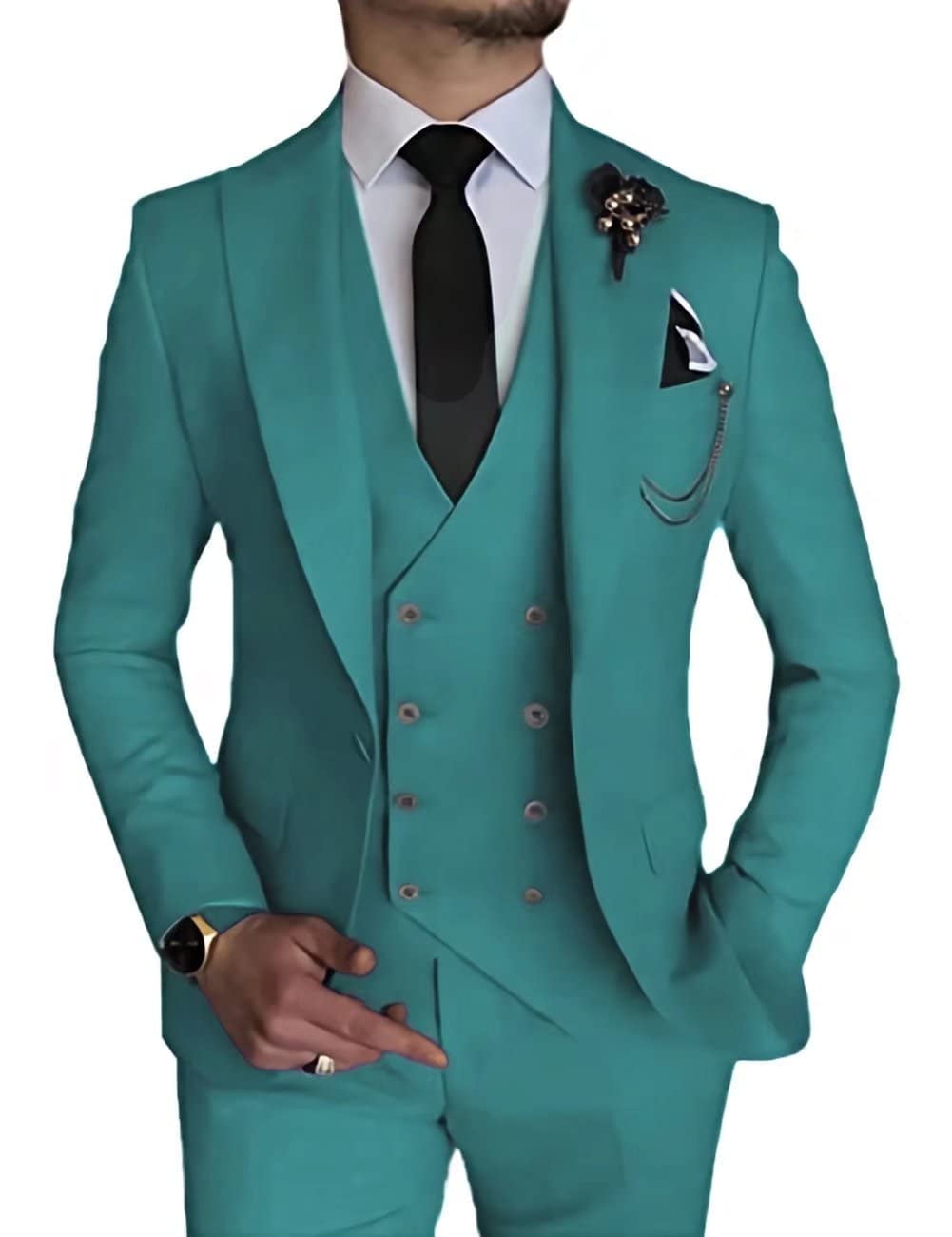 Men's Suit Slim Fit 3 Piece Suit Double Breasted Suit One Button Formal ...
