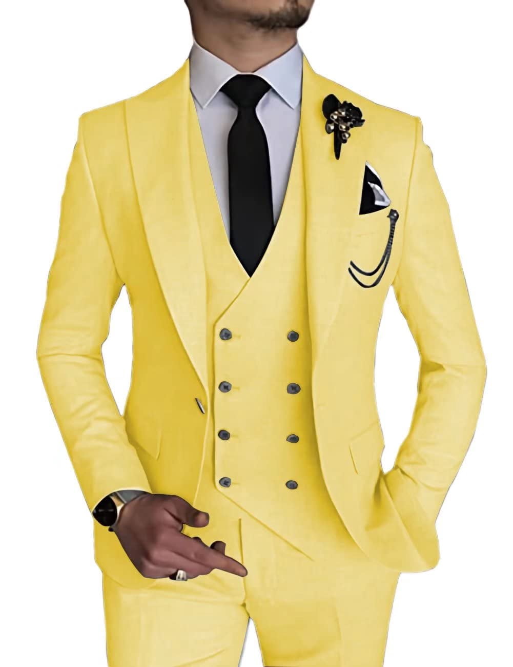 Men's Suit Slim Fit 3 Piece Suit Double Breasted Suit One Button Formal ...