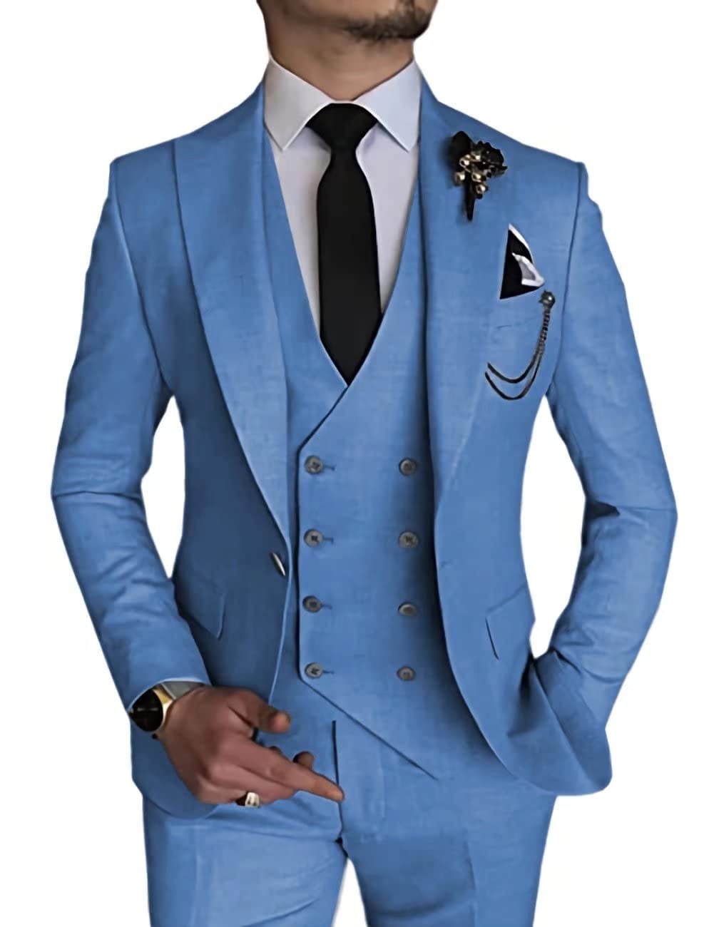 Men's Suit Slim Fit 3 Piece Suit Double Breasted Suit One Button Formal ...