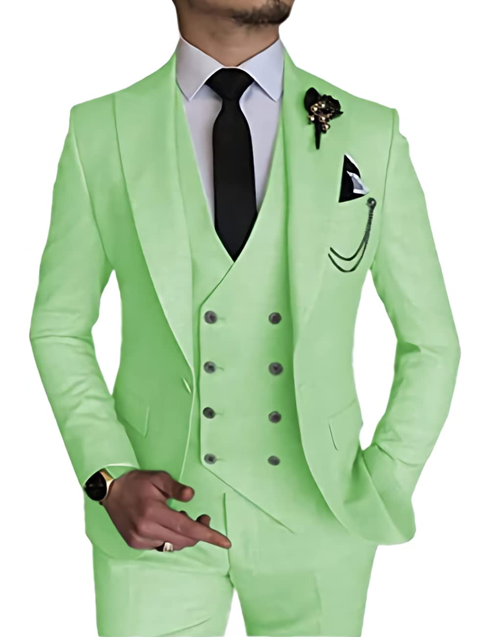 Men's Suit Slim Fit 3 Piece Suit Double Breasted Suit One Button Formal ...